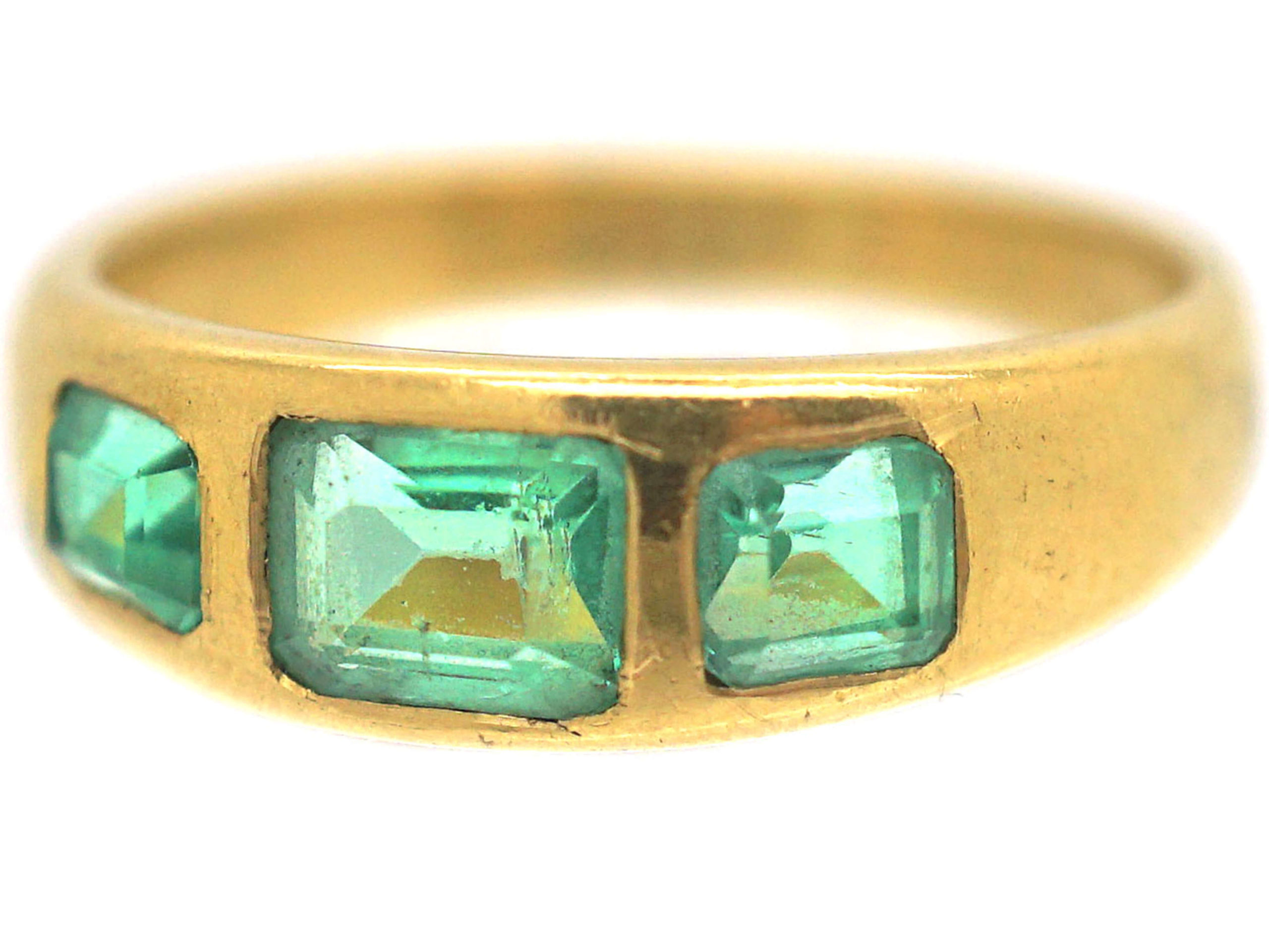 Victorian 18ct Gold, Three Stone Emerald Rub Over Set Ring (726P) | The ...