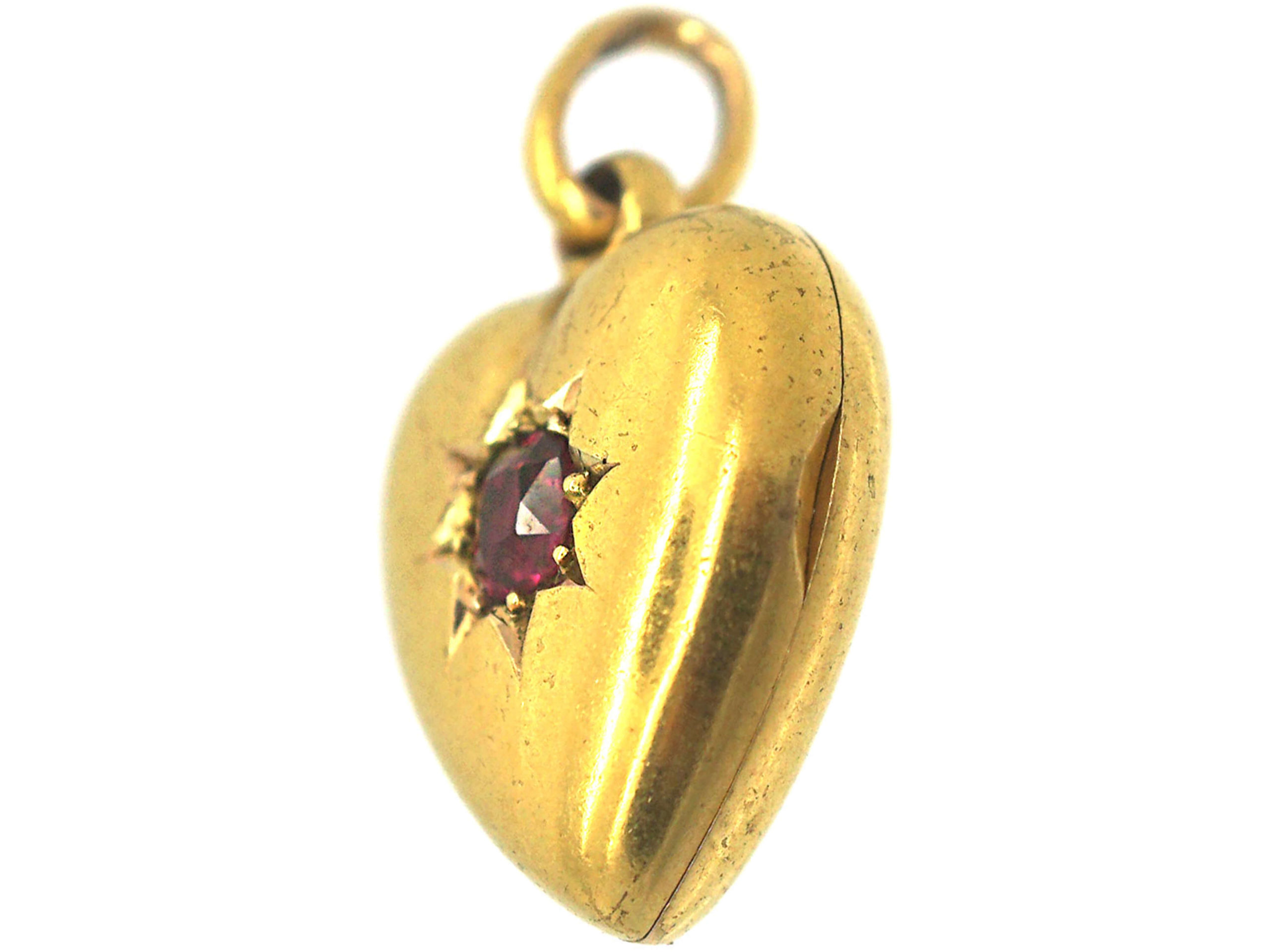 Edwardian 15ct Gold & Ruby Heart Shaped Locket (677P) | The Antique ...