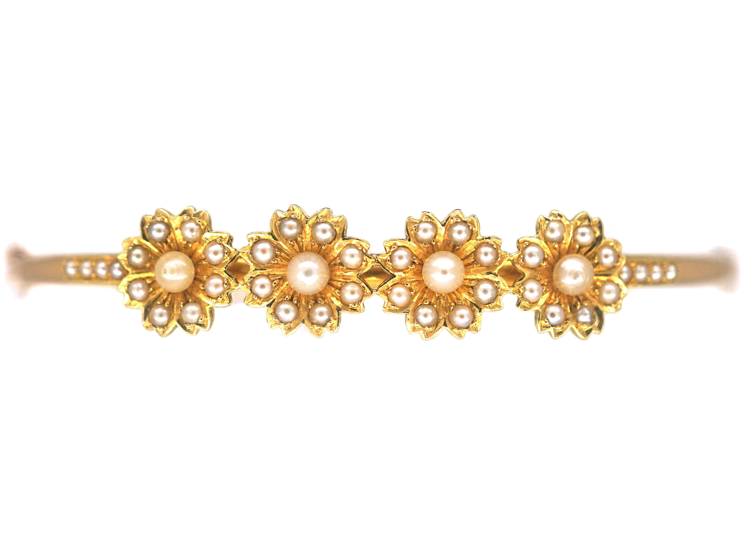 Edwardian 15ct Gold Daisy Design Bangle set with Natural Split Pearls ...
