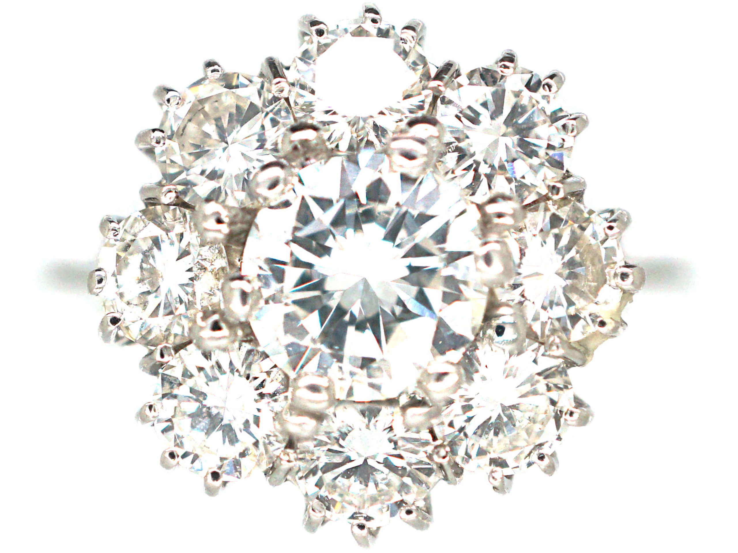 18ct White Gold Large Diamond Daisy Cluster Ring (648P) | The Antique ...
