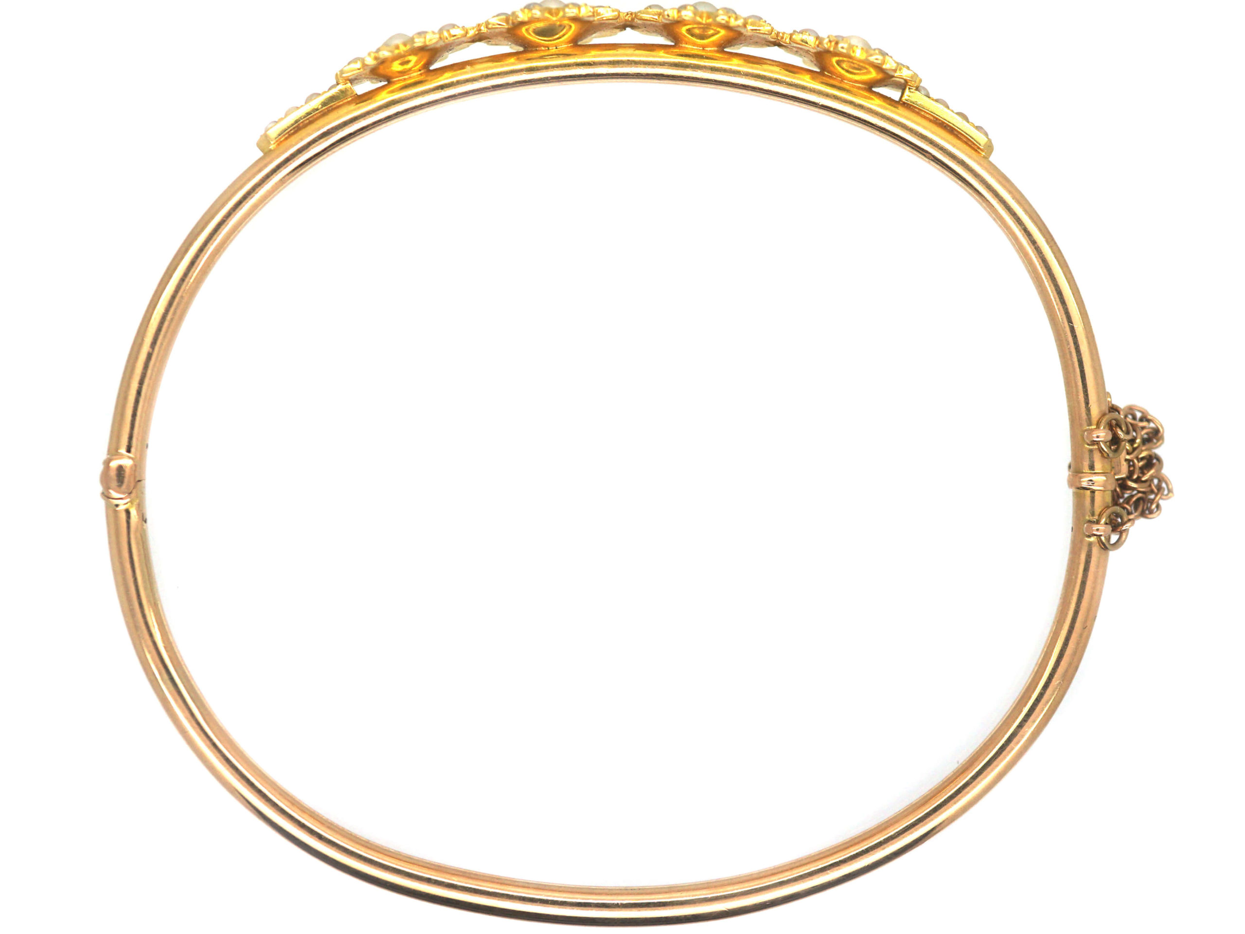 Edwardian 15ct Gold Daisy Design Bangle set with Natural Split Pearls ...