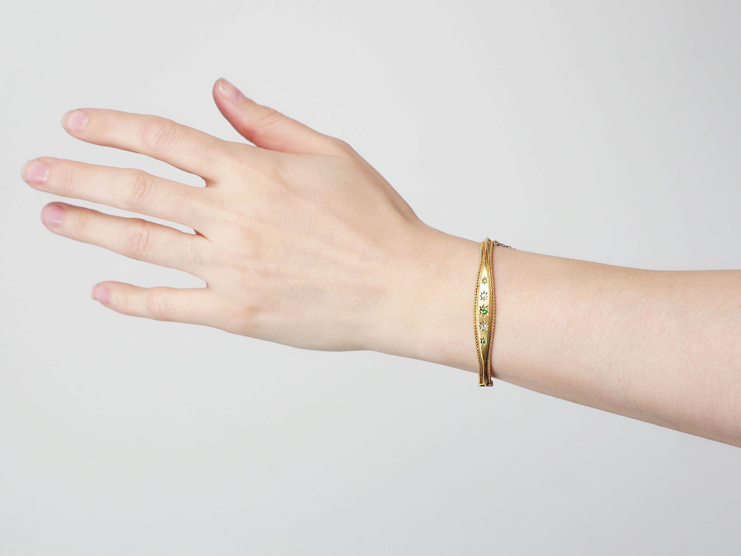 Edwardian 15ct Gold, Green Garnet & Diamond Bangle (721P) | The Antique ...