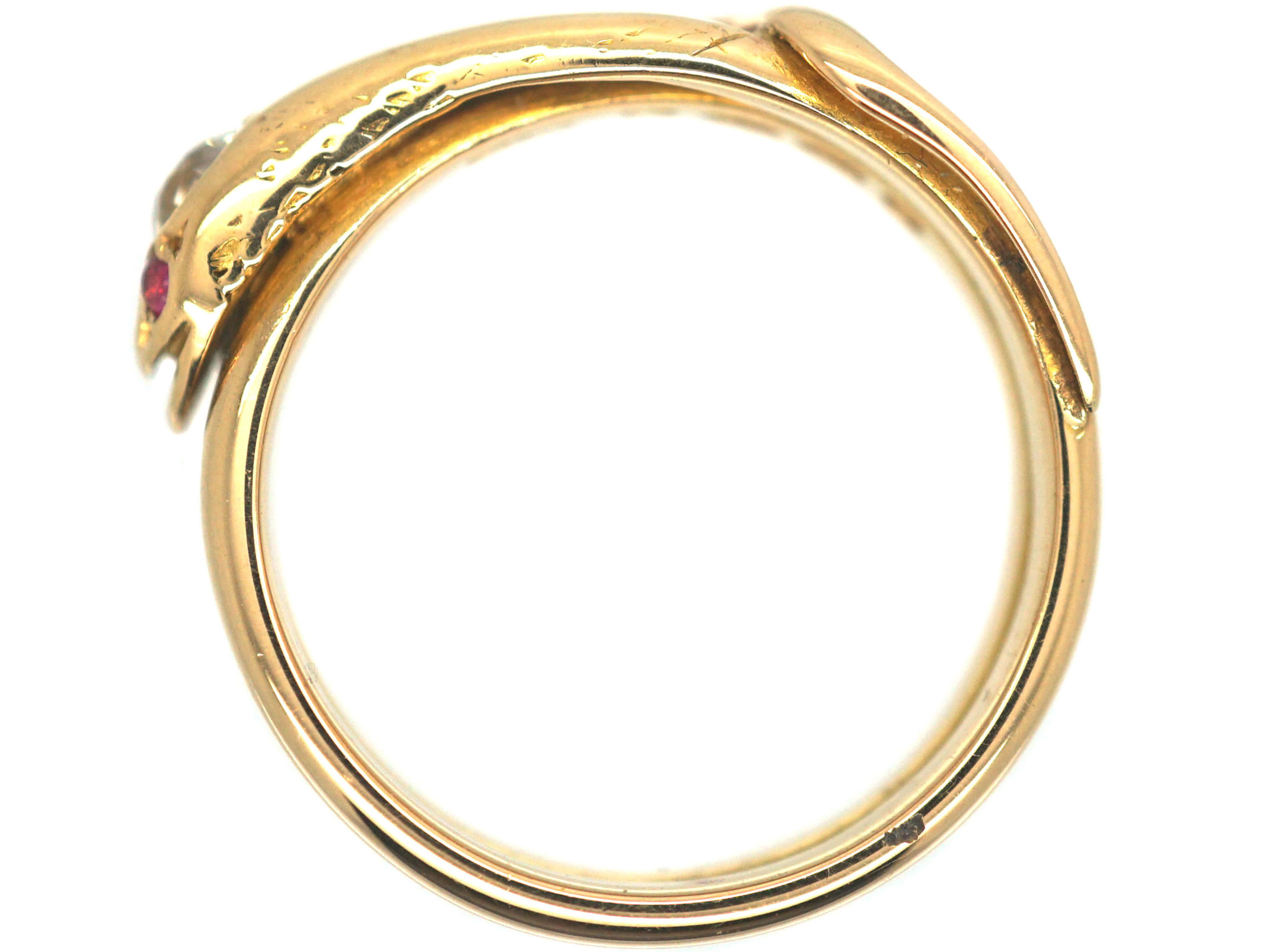 Victorian 18ct Gold Snake Ring with a Diamond Head & Ruby Eyes (665P ...