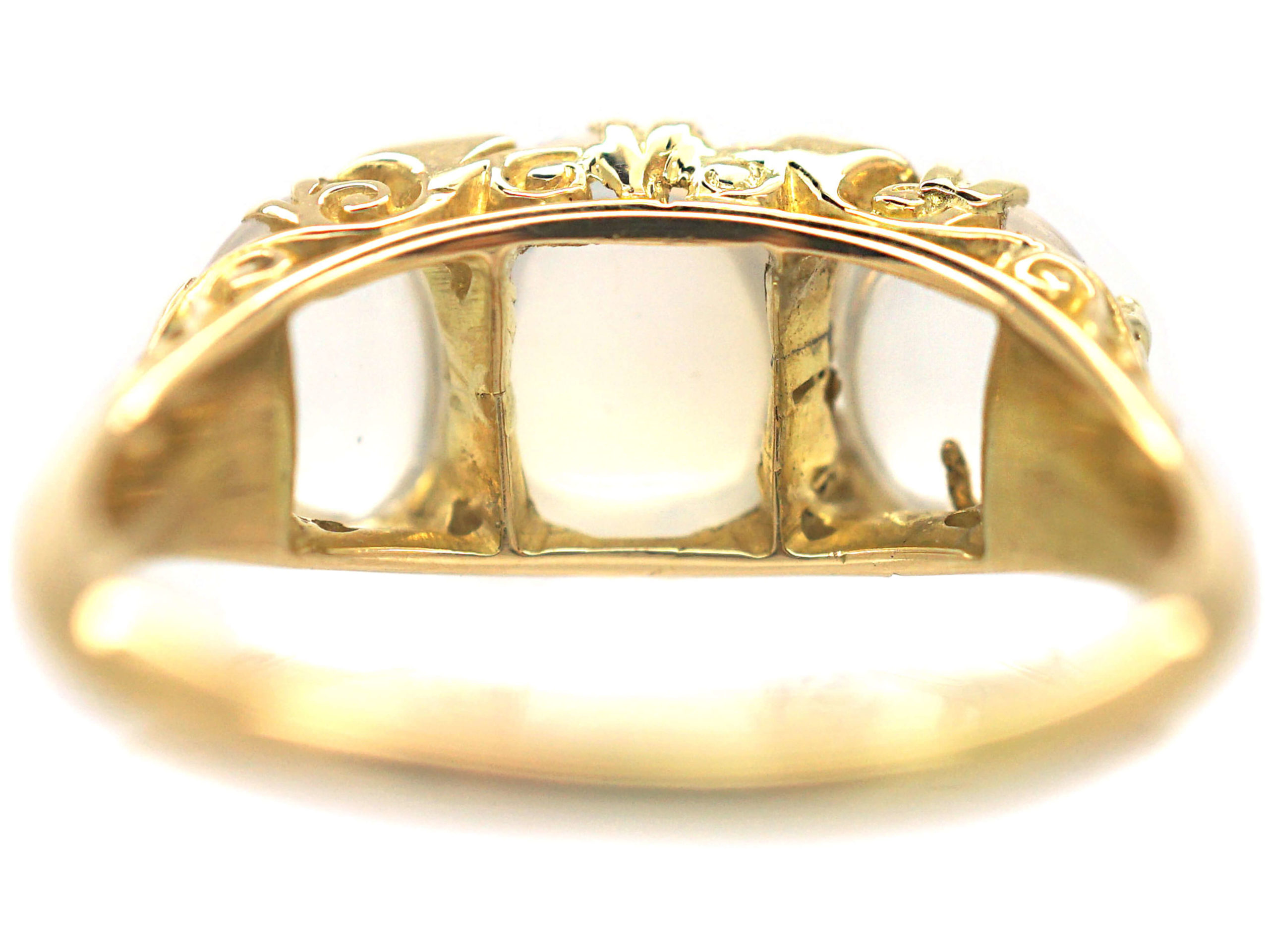 Victorian 18ct Gold Three Stone Moonstone & Diamond Carved Half Hoop ...