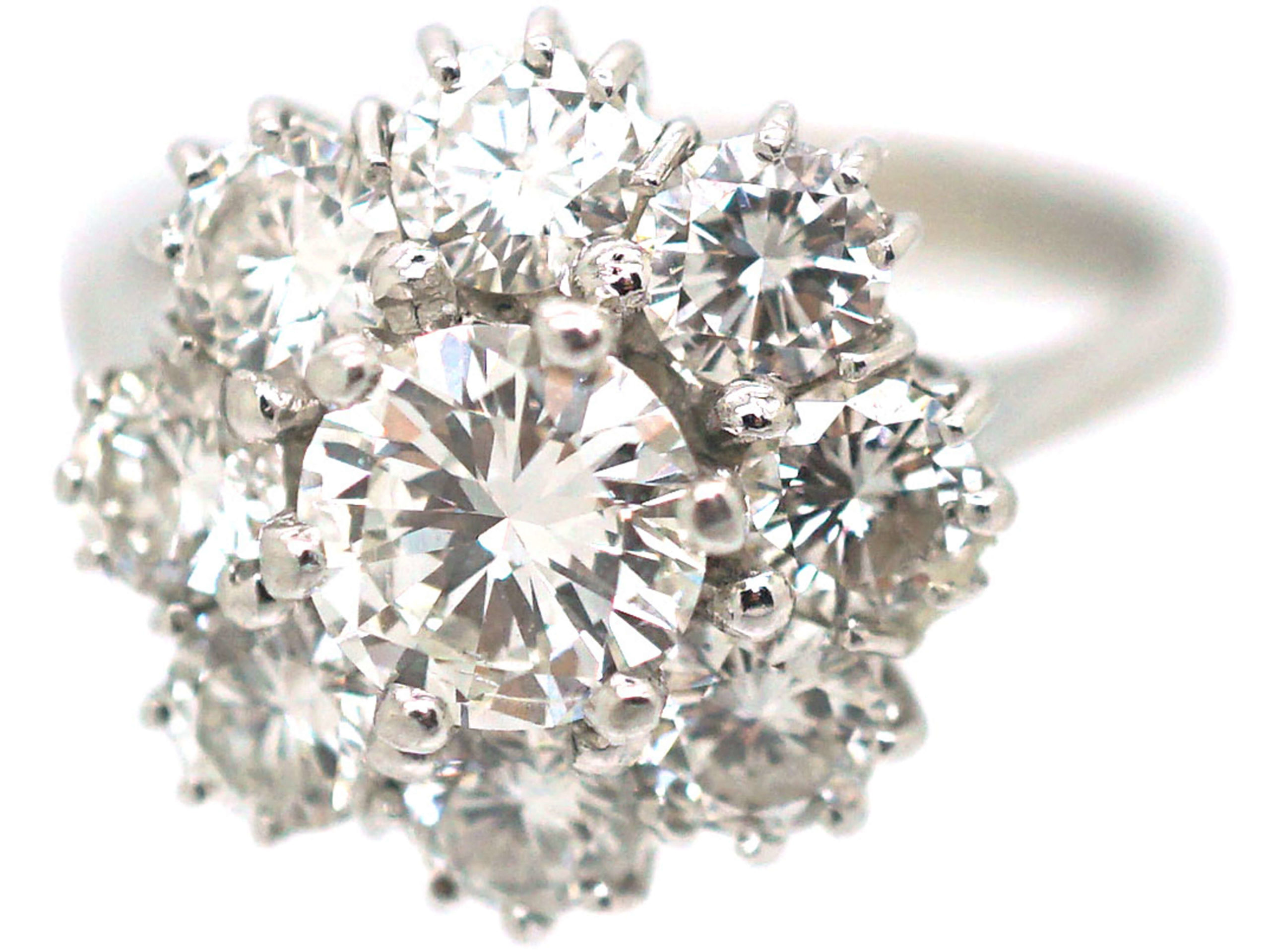 18ct White Gold Large Diamond Daisy Cluster Ring (648P) | The Antique ...