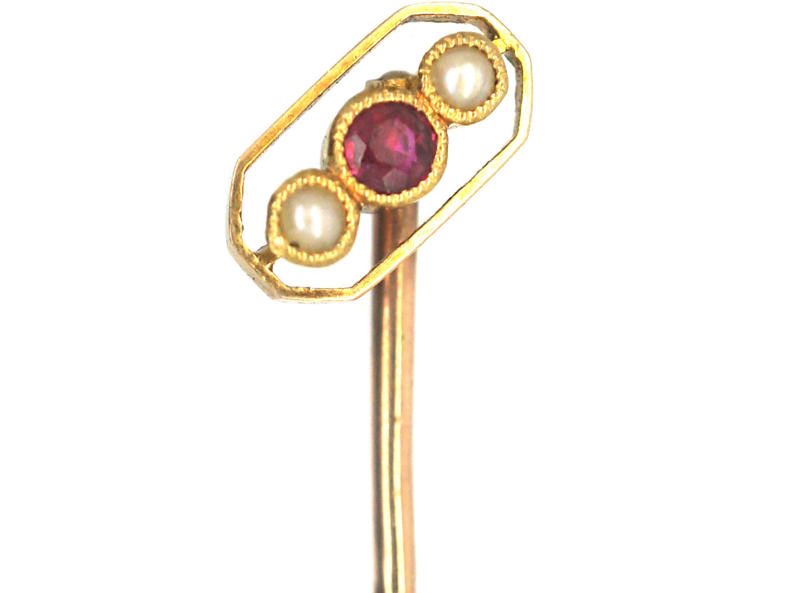 Art Deco 15ct Gold Ruby & Natural Split Pearl Tie Pin (592P) | The ...