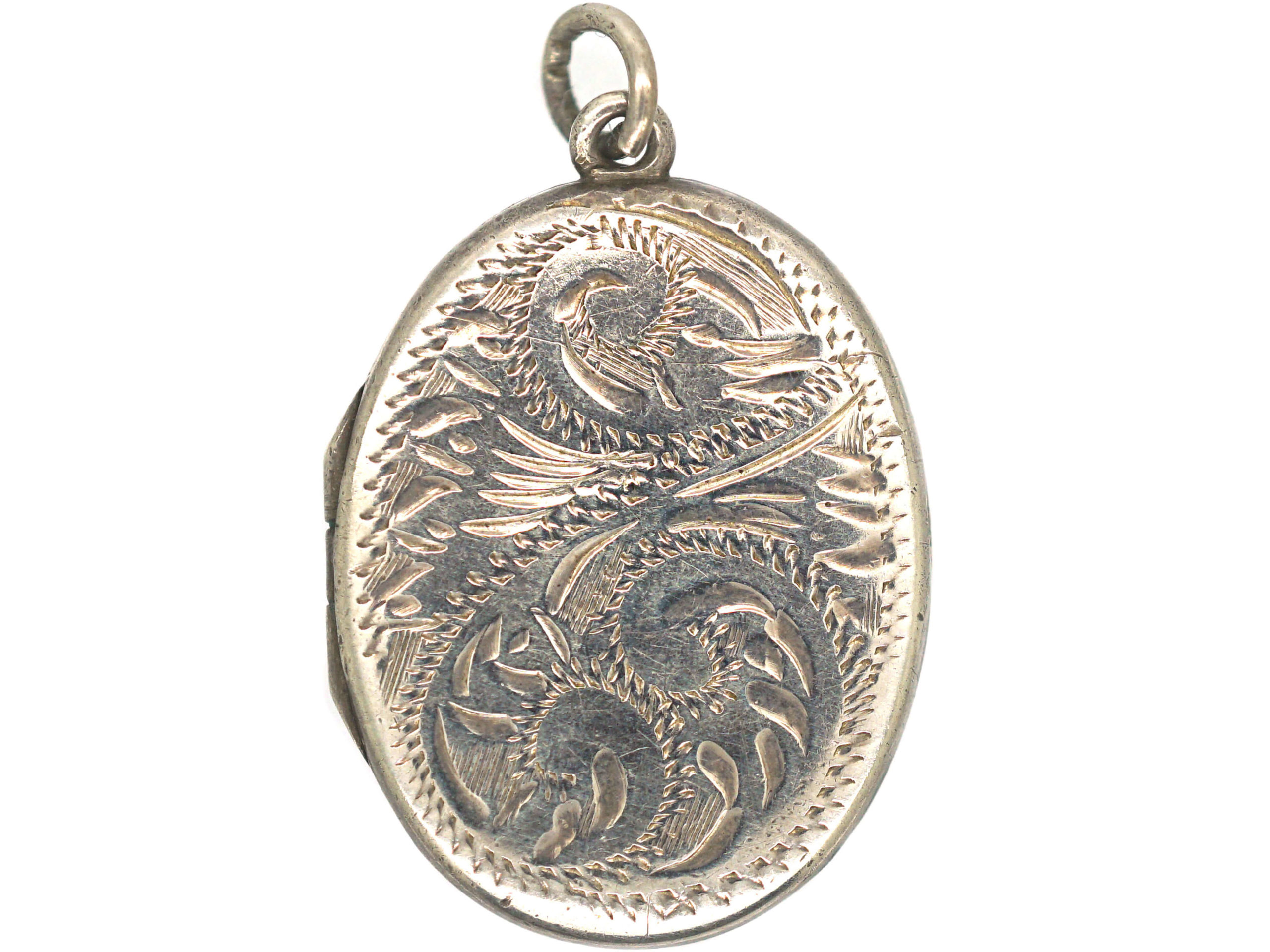 Oval Silver Locket with Foliate Engraving (764P) | The Antique ...