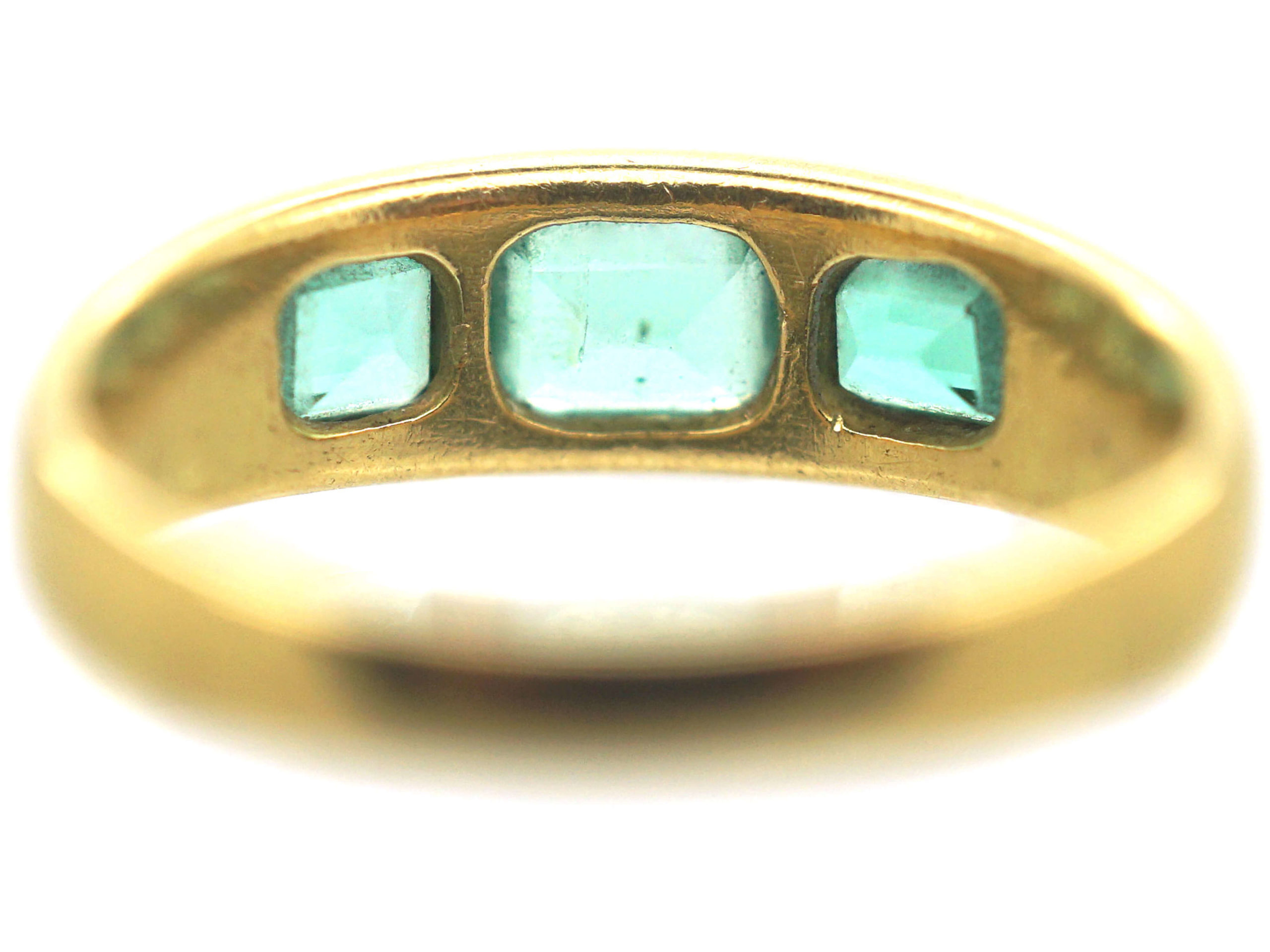 Victorian 18ct Gold, Three Stone Emerald Rub Over Set Ring (726P) | The ...