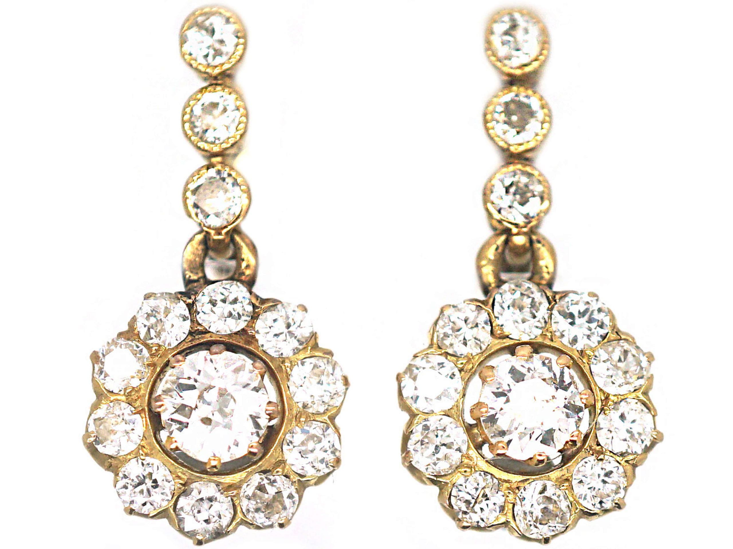 Belle Epoque 18ct Gold Diamond Cluster Drop Earrings 542p The