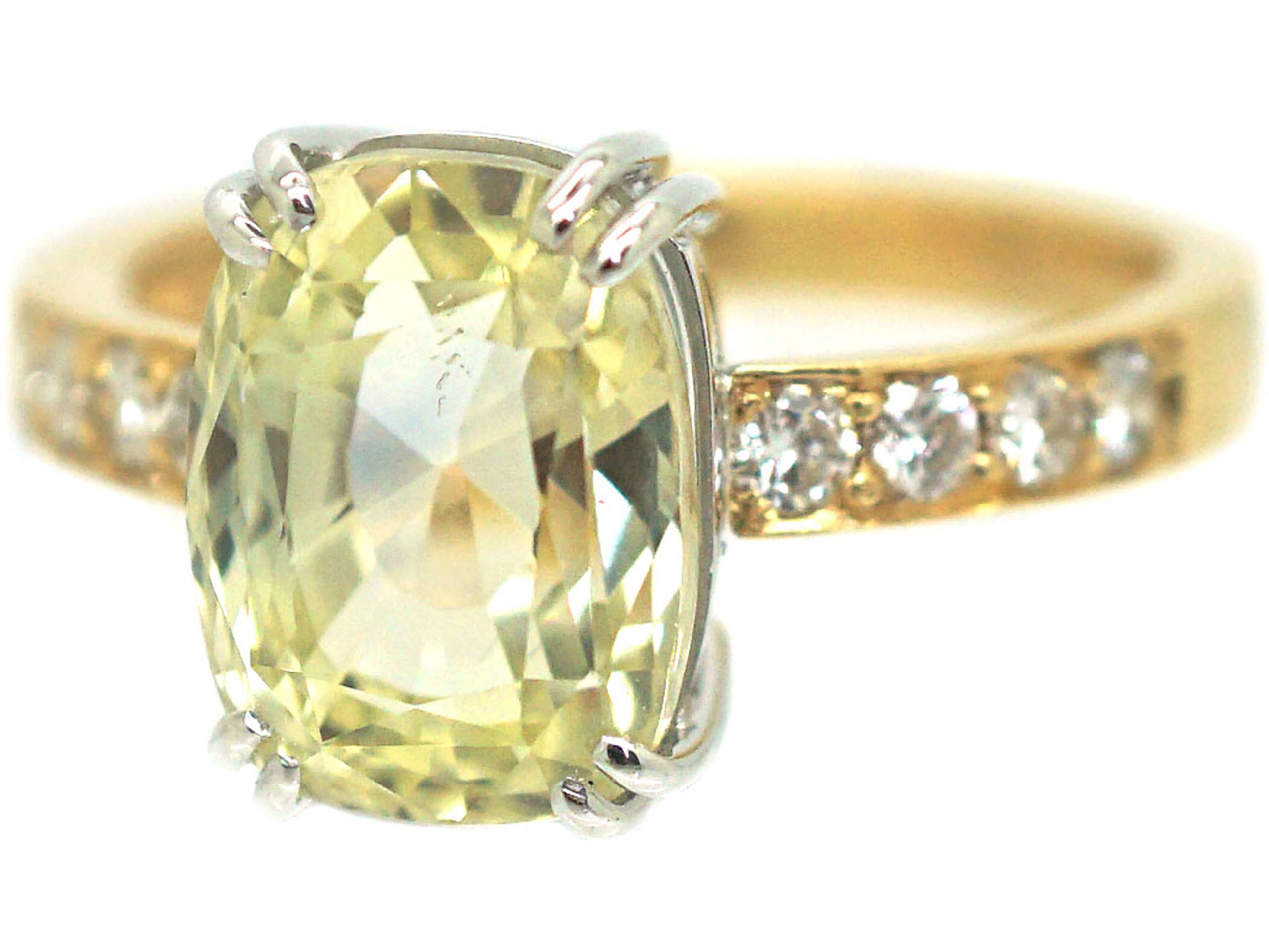 18ct Gold Yellow Ceylon Sapphire & Diamond Ring (564P) | The Antique ...