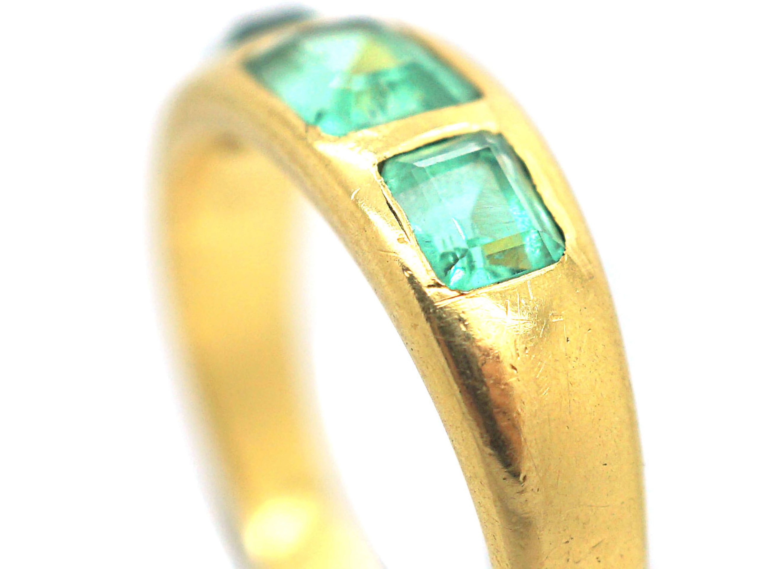 Victorian 18ct Gold, Three Stone Emerald Rub Over Set Ring (726P) | The ...