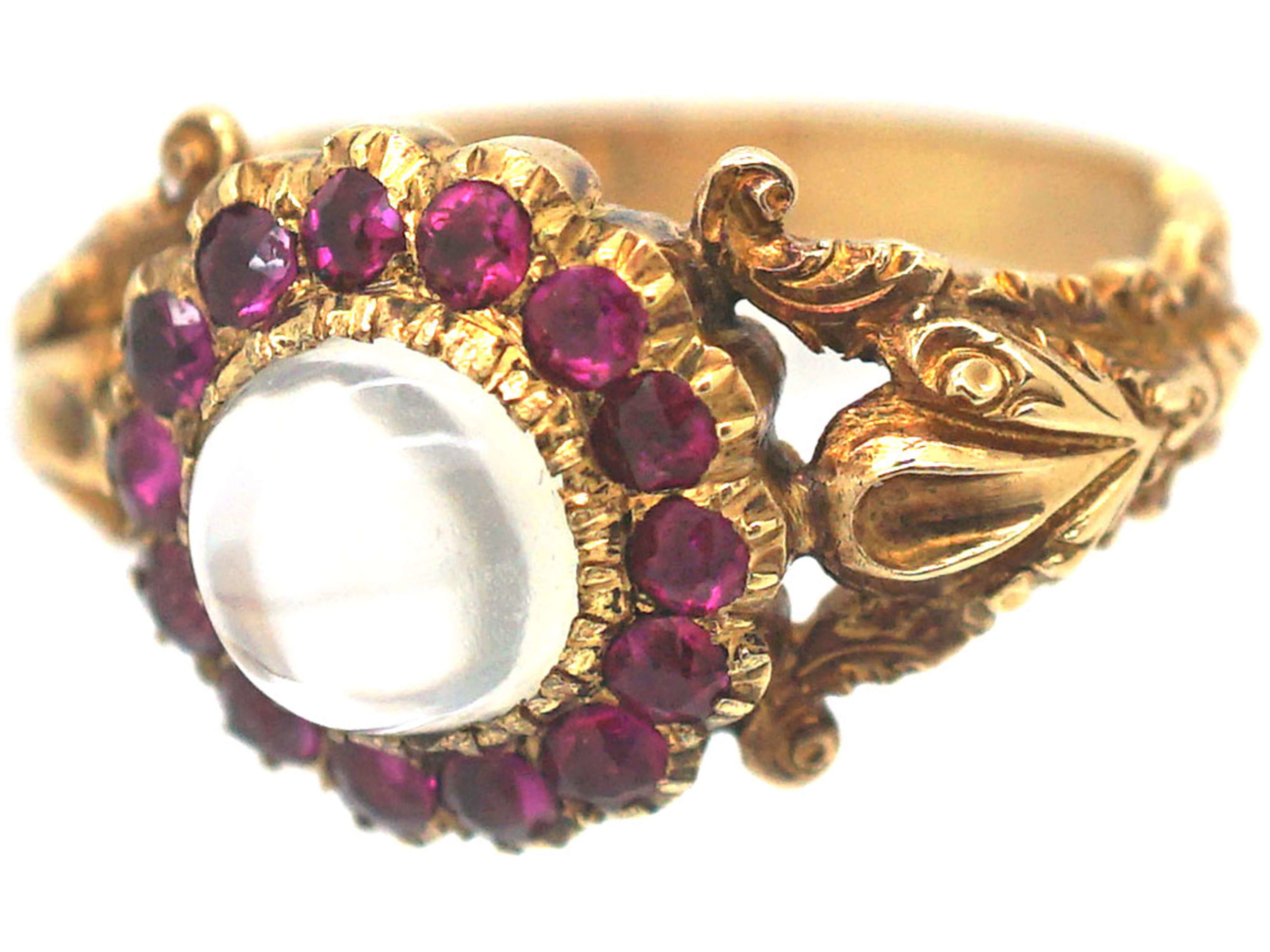 Georgian 18ct Gold Cabochon Moonstone & Ruby Ring (497P) | The Antique ...