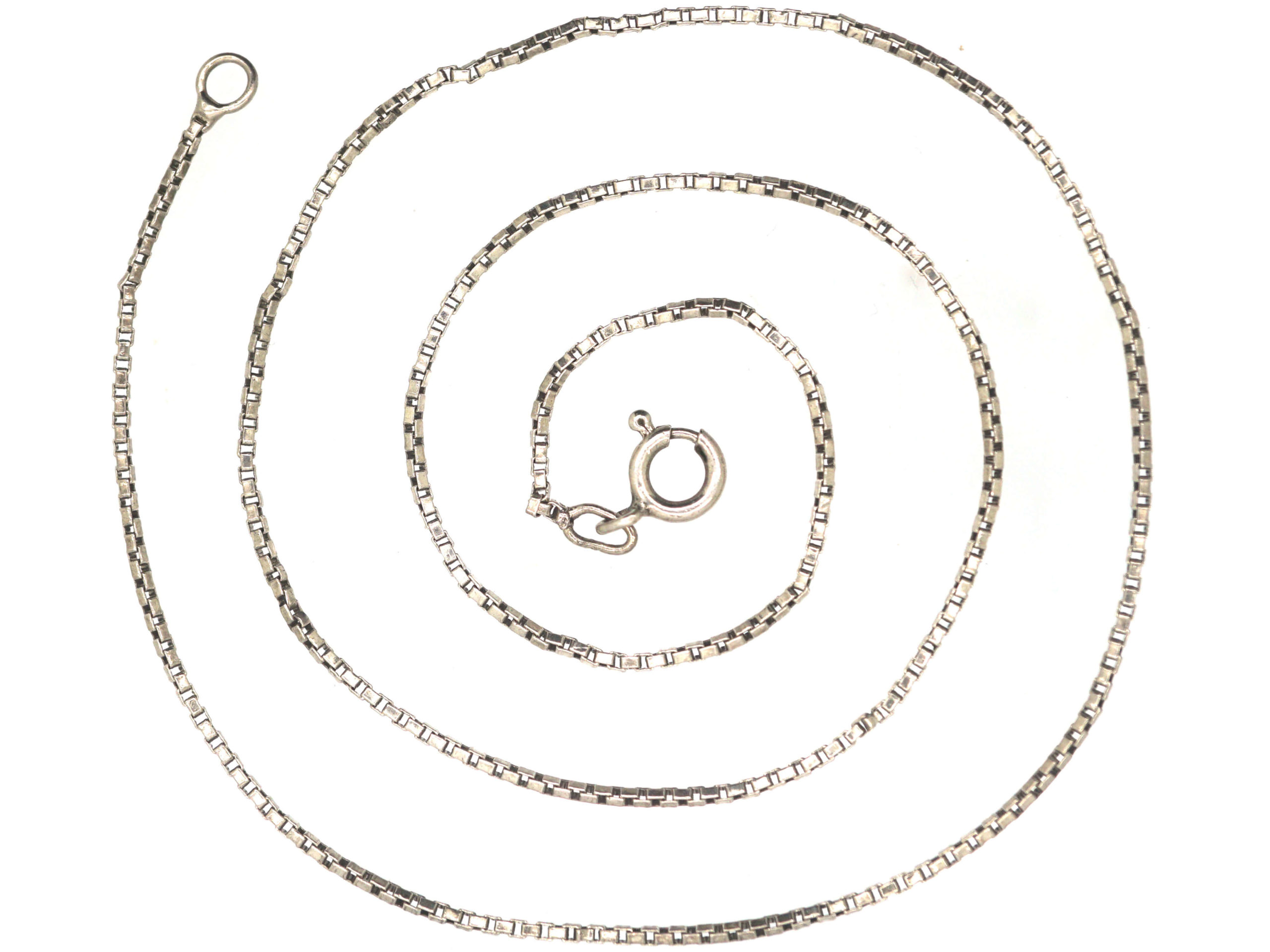 14ct White Gold Narrow Box Link Chain (371P) | The Antique Jewellery ...