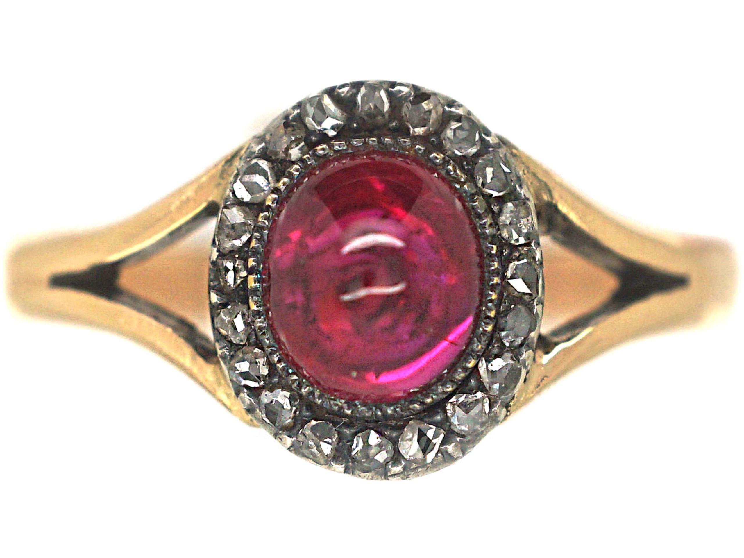 Edwardian 18ct Gold, Ruby & Rose Diamond Cluster Ring (742P) | The ...