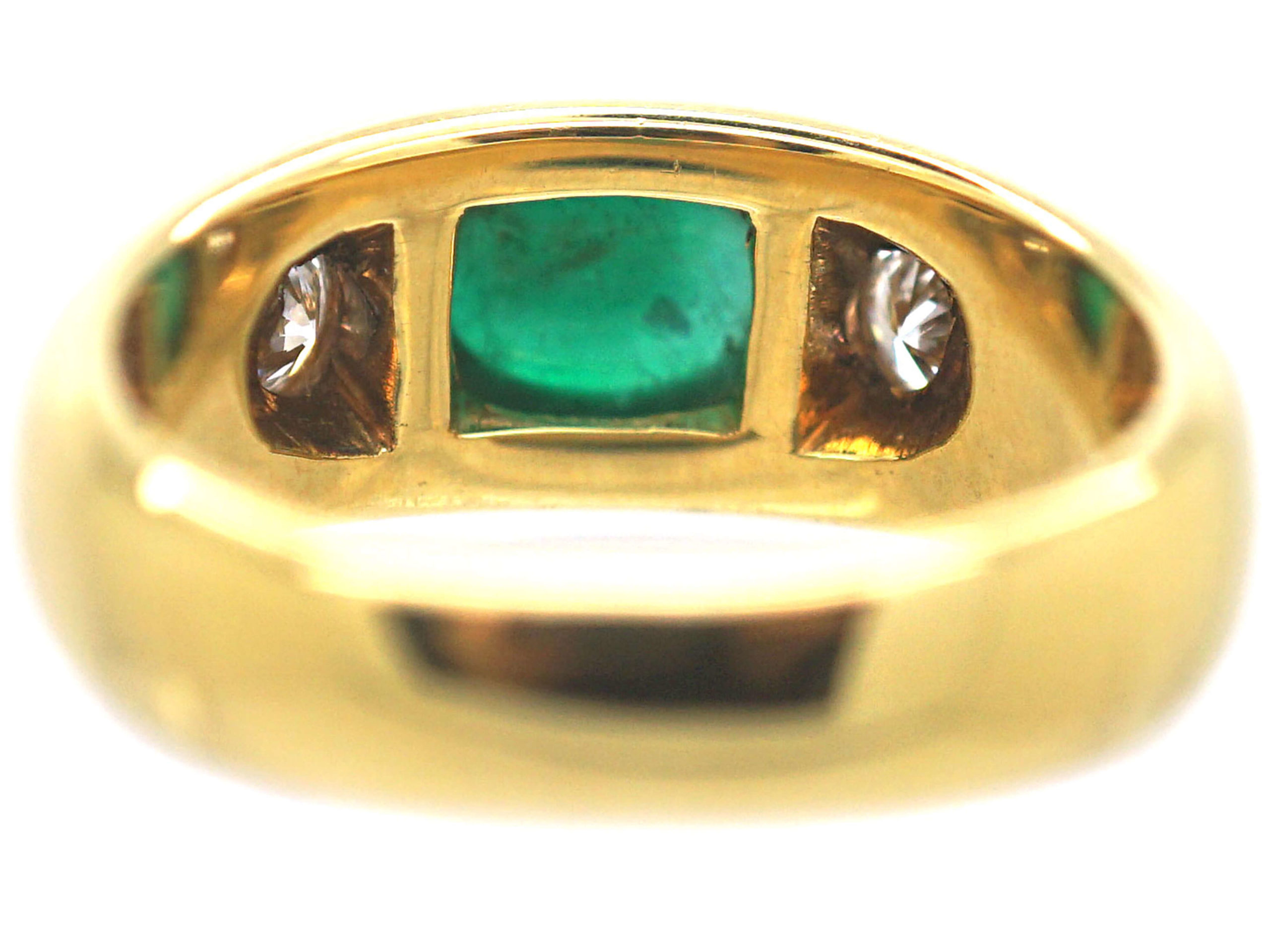 18ct Gold Cabochon Emerald & Diamond Rub Over Ring (839P) | The Antique ...