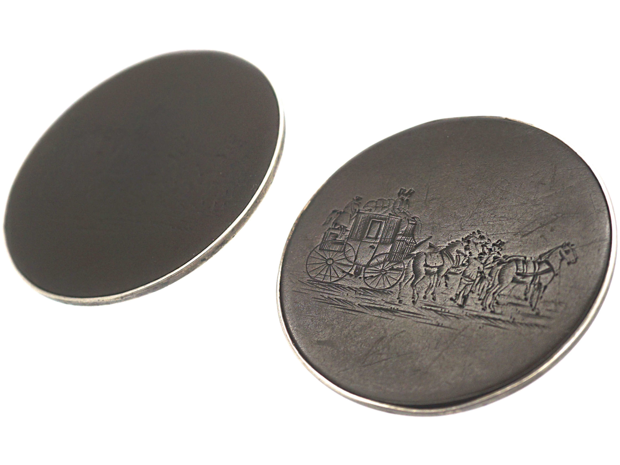 Victorian Large Silver & Horn Buttons Engraved with Coaching Scenes ...