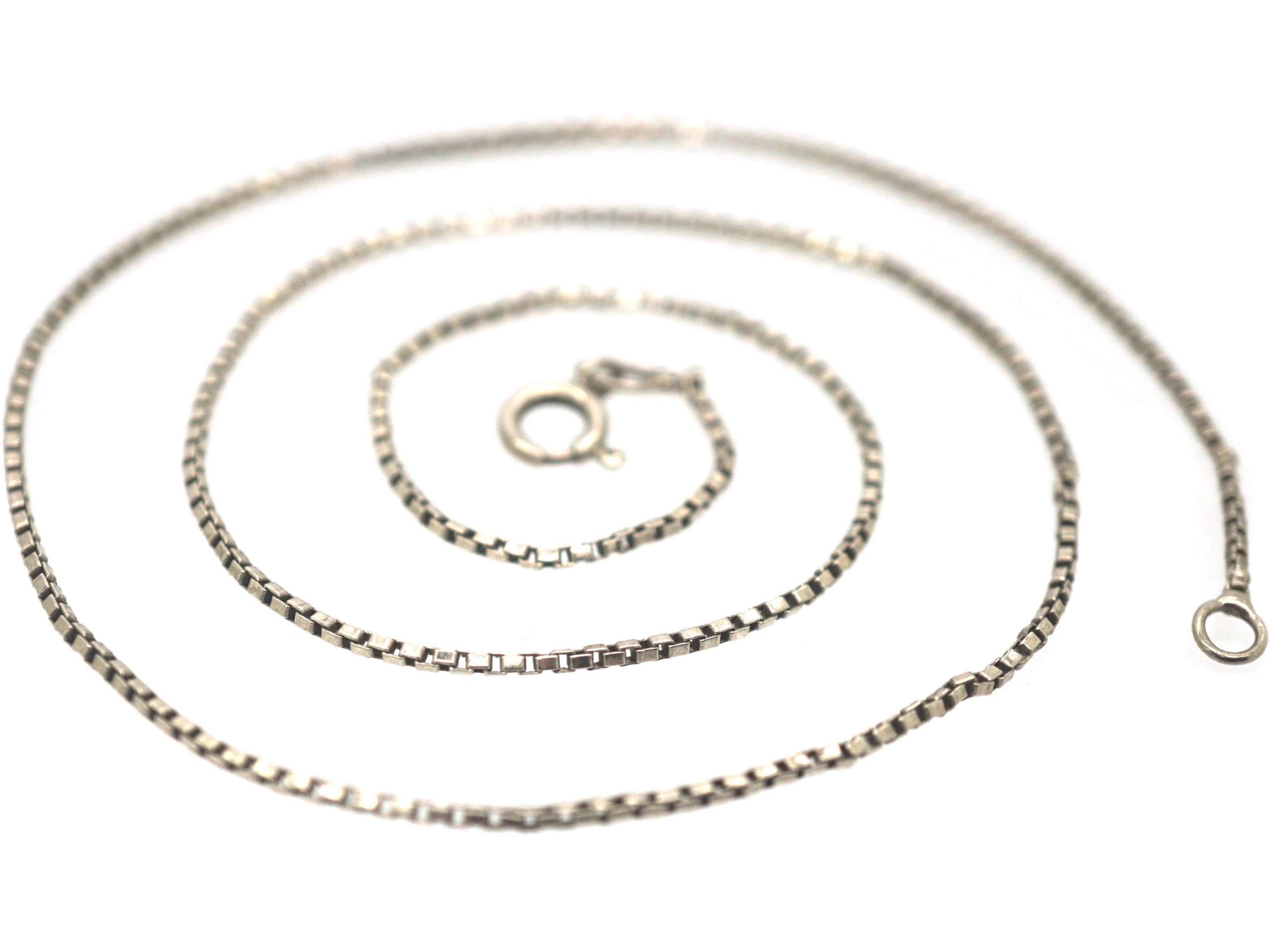14ct White Gold Narrow Box Link Chain (371P) | The Antique Jewellery ...