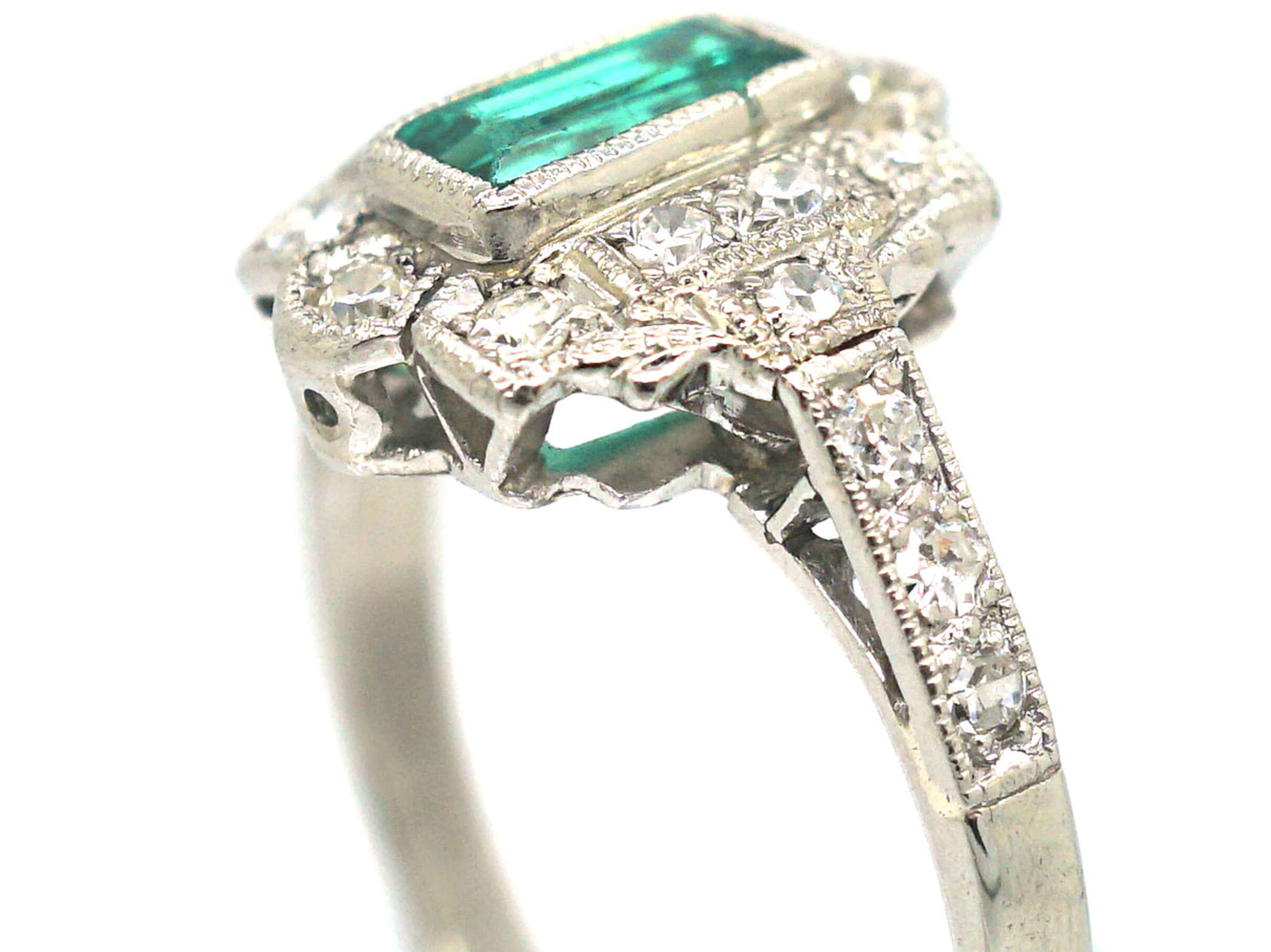Art Deco Platinum, Emerald & Diamond Rectangular Cluster Ring (828P ...