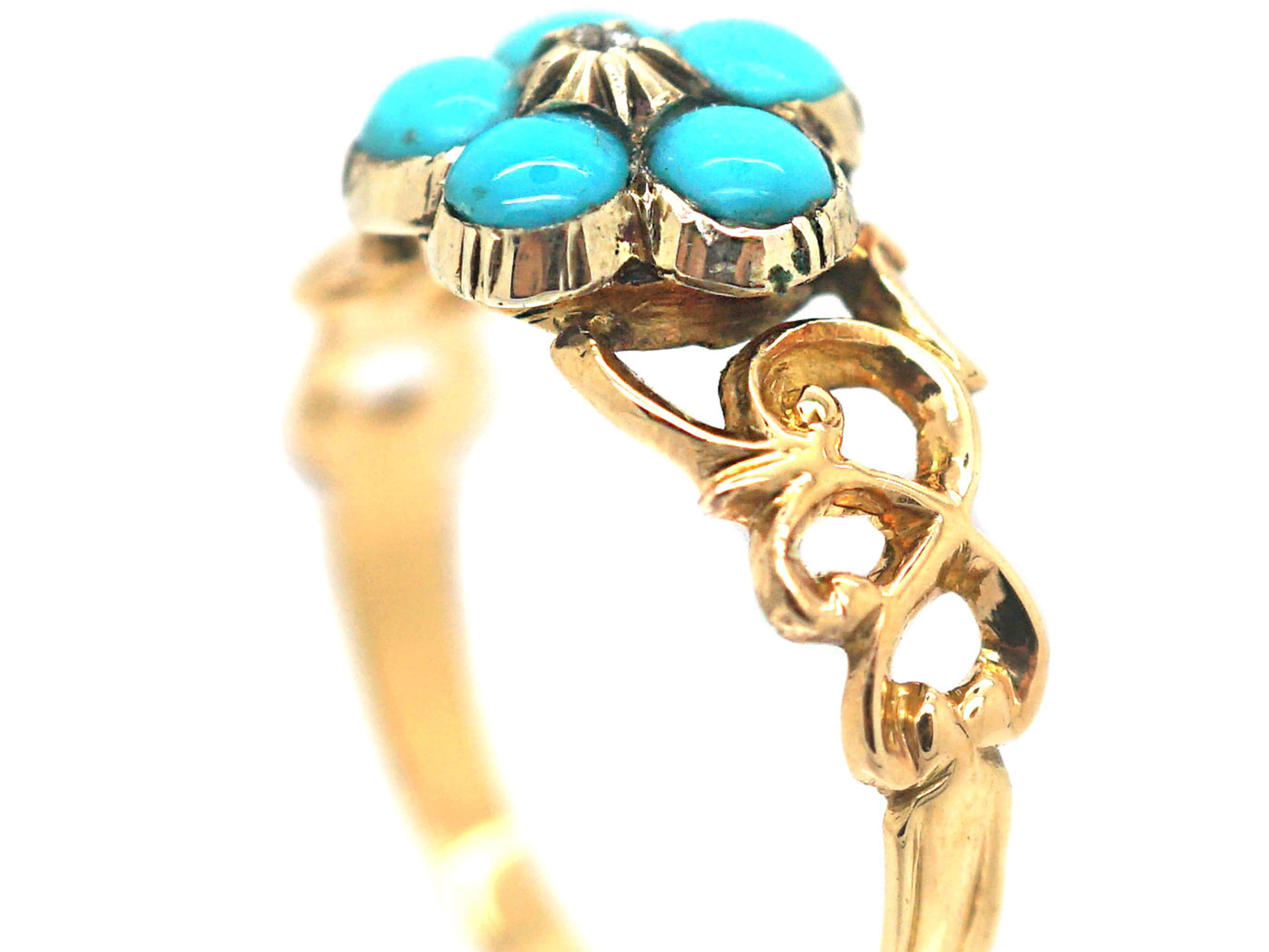 Regency 15ct Gold & Turquoise & Rose Diamond Forget me Not Ring (807P ...