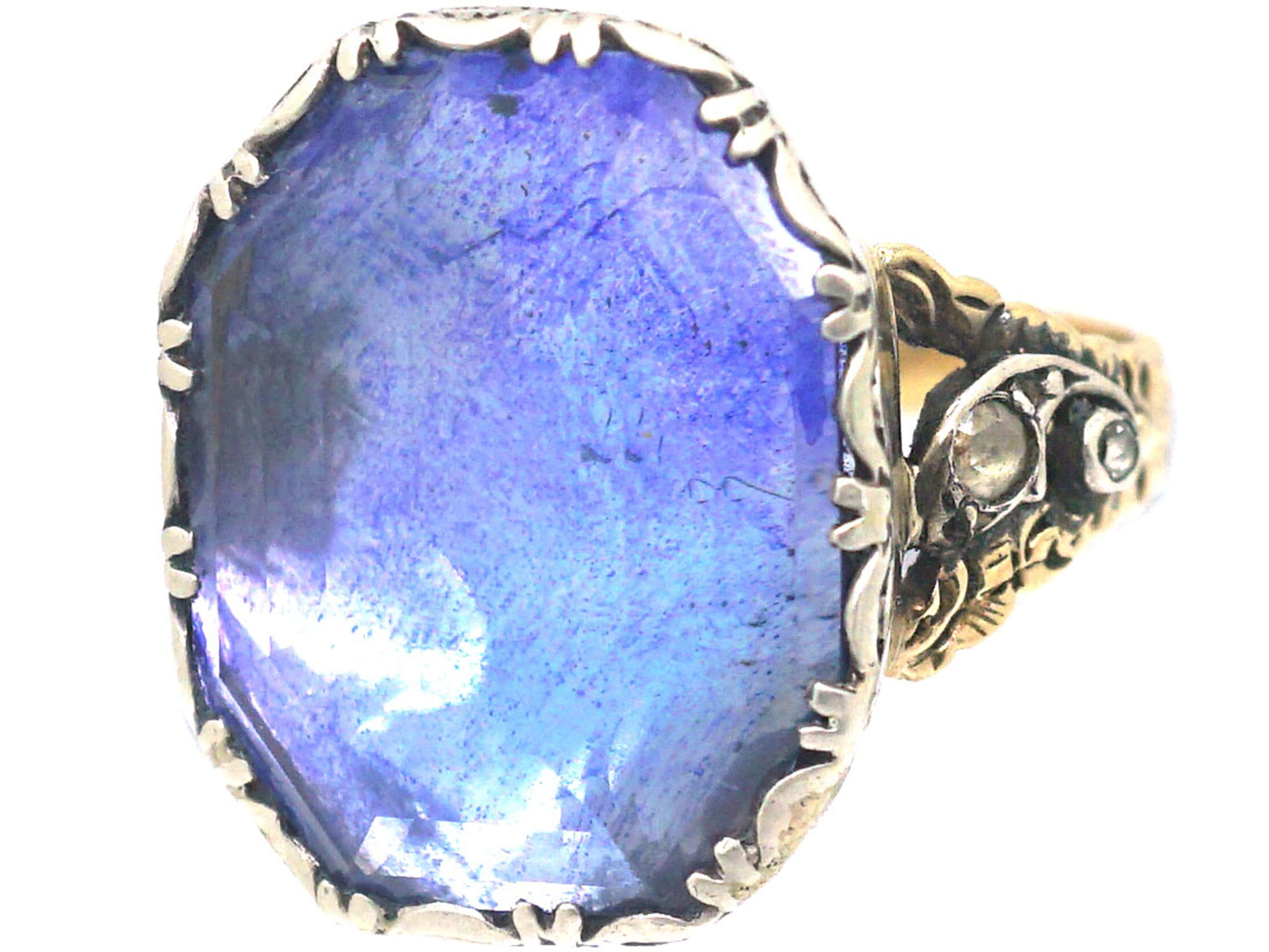 Georgian 15ct Gold & Silver Ring set with a Large Sapphire with Rose ...