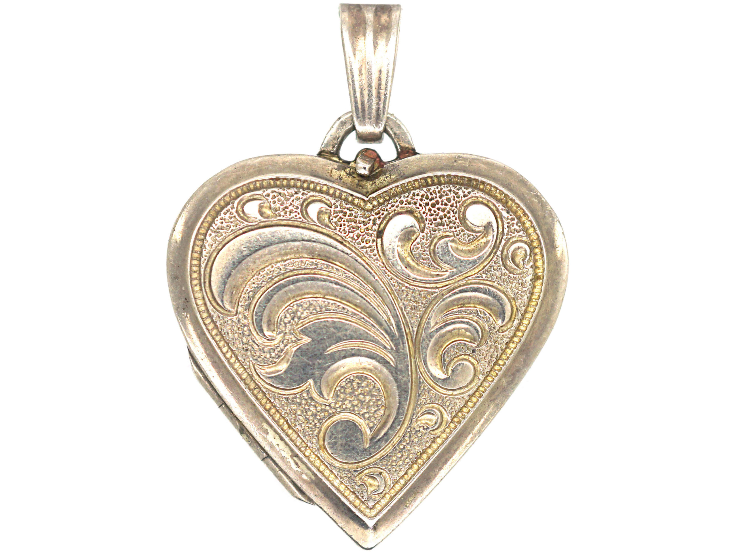 Silver Heart Engraved Locket With Baroque Swirls (833P) | The Antique ...