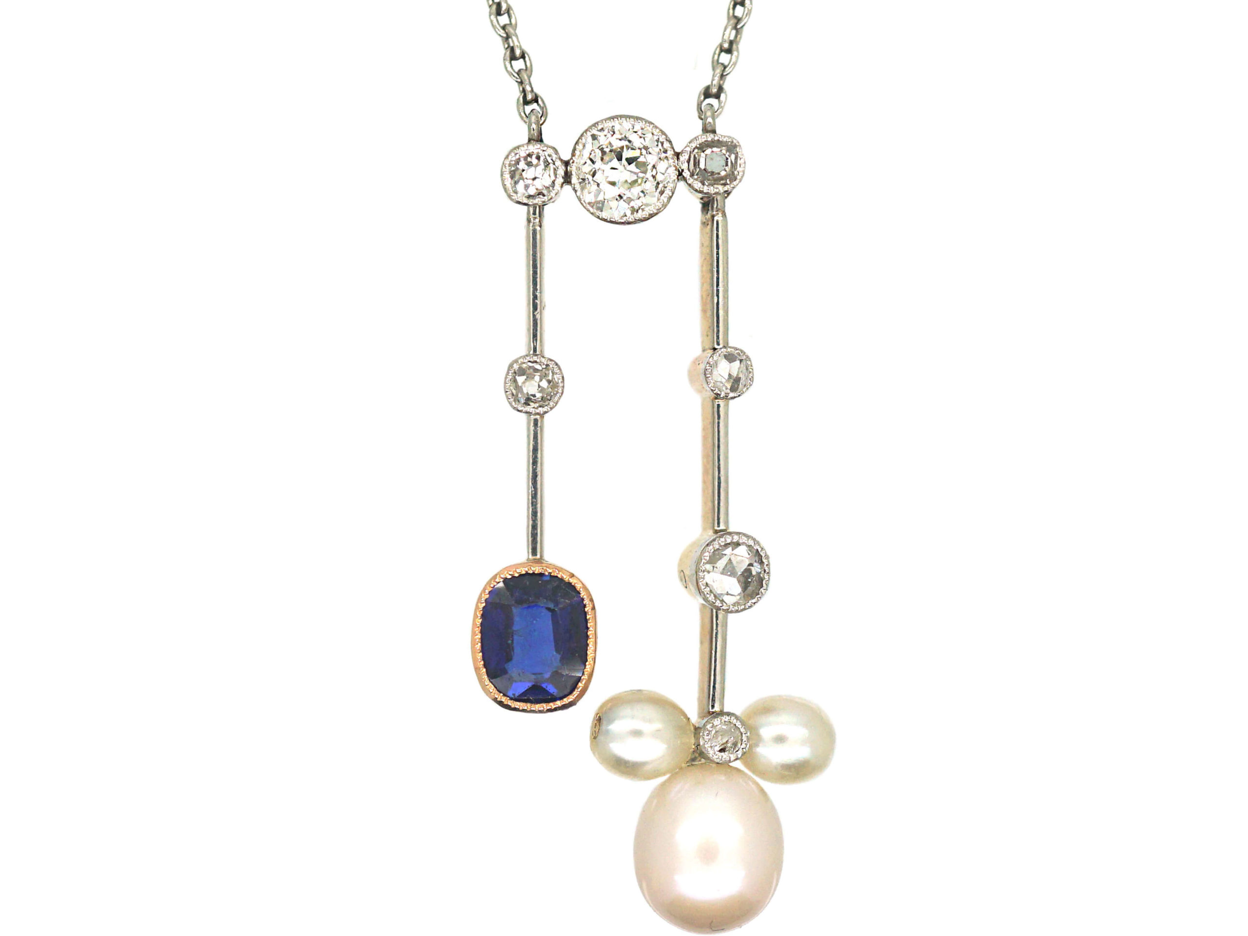 Art Deco 18ct Gold & Platinum, Sapphire, Diamond & Natural Pendant ...