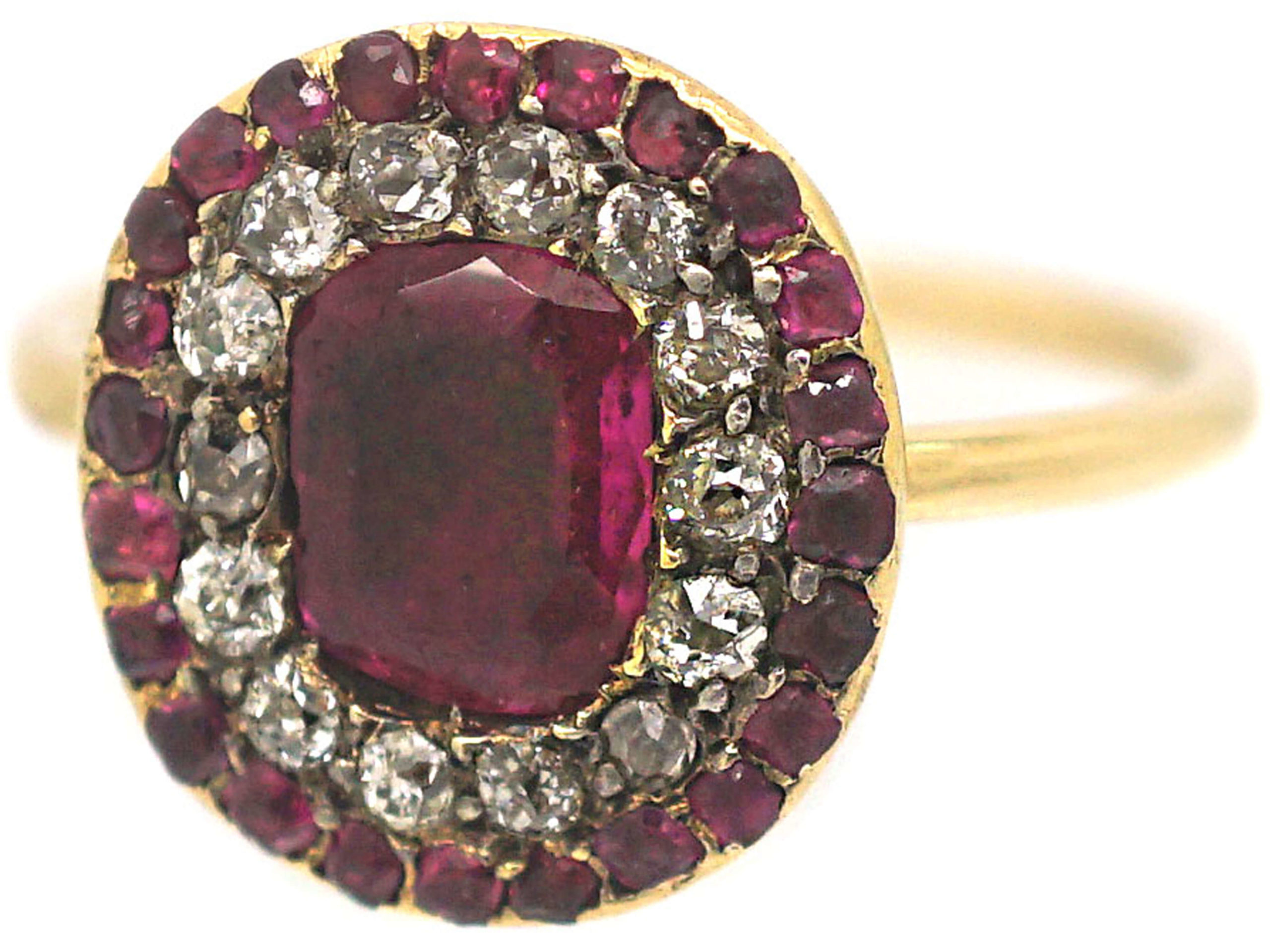 Georgian Ruby & Diamond Oval Cluster Ring (690P) | The Antique ...