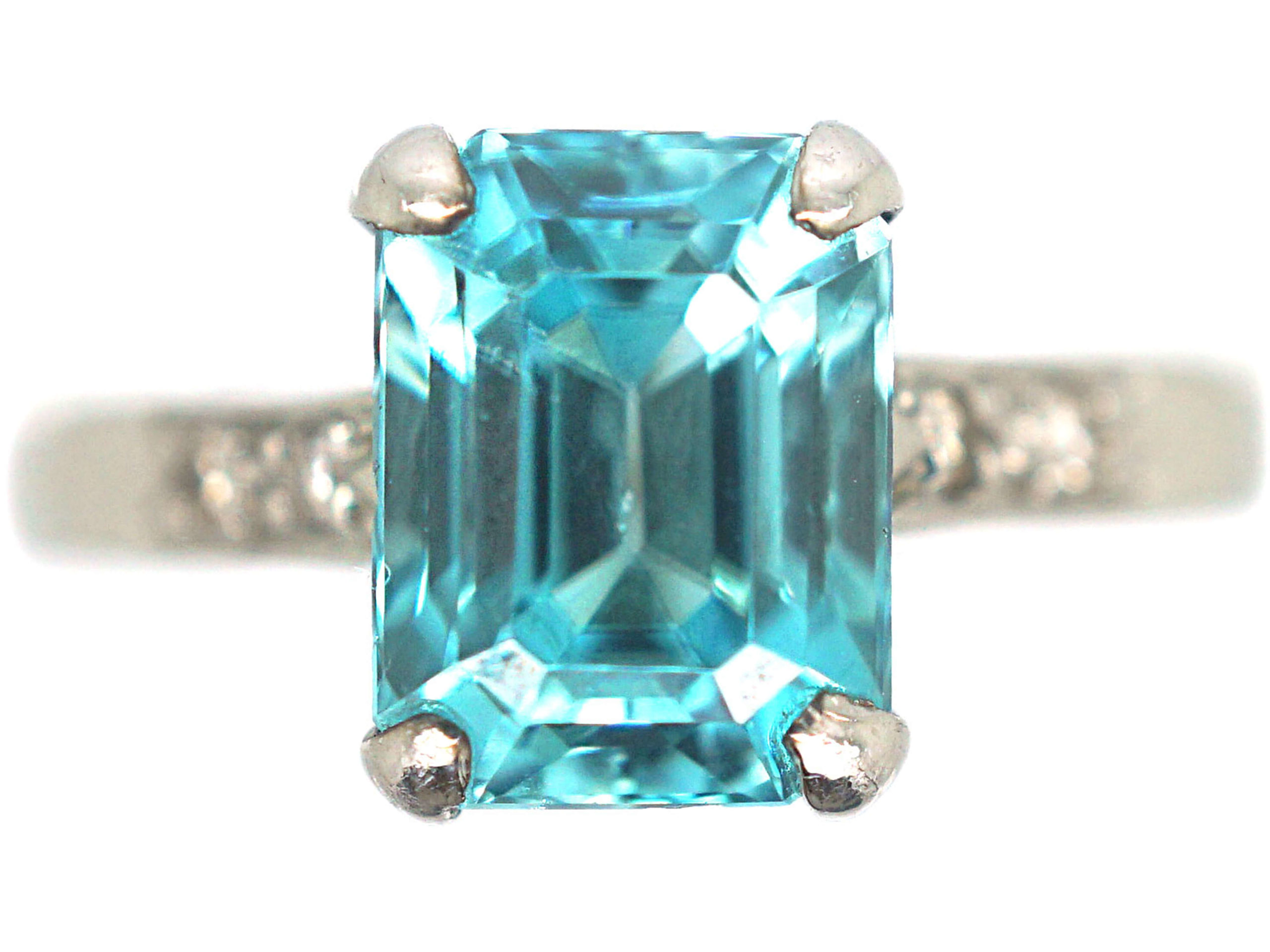 Art Deco 18ct White Gold Zircon & Diamond Rectangular Ring (865P) | The ...