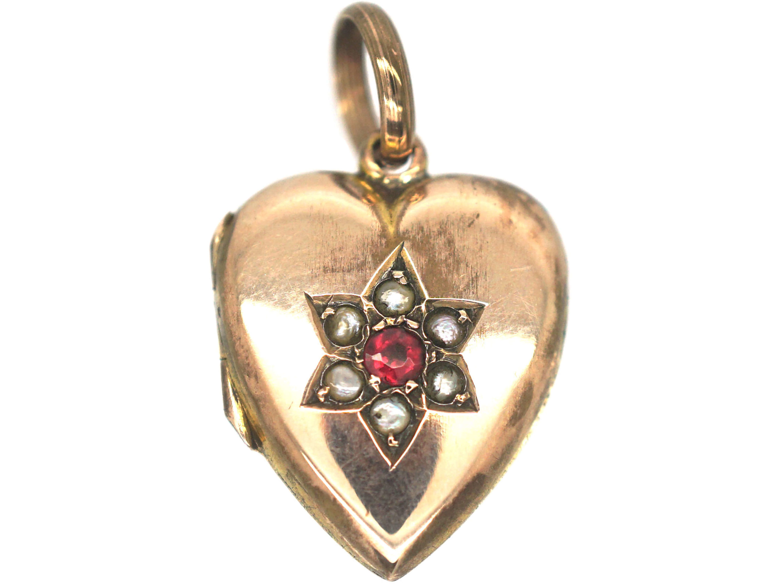 Edwardian 9ct Back & Front Heart Shaped Locket set with a Garnet ...