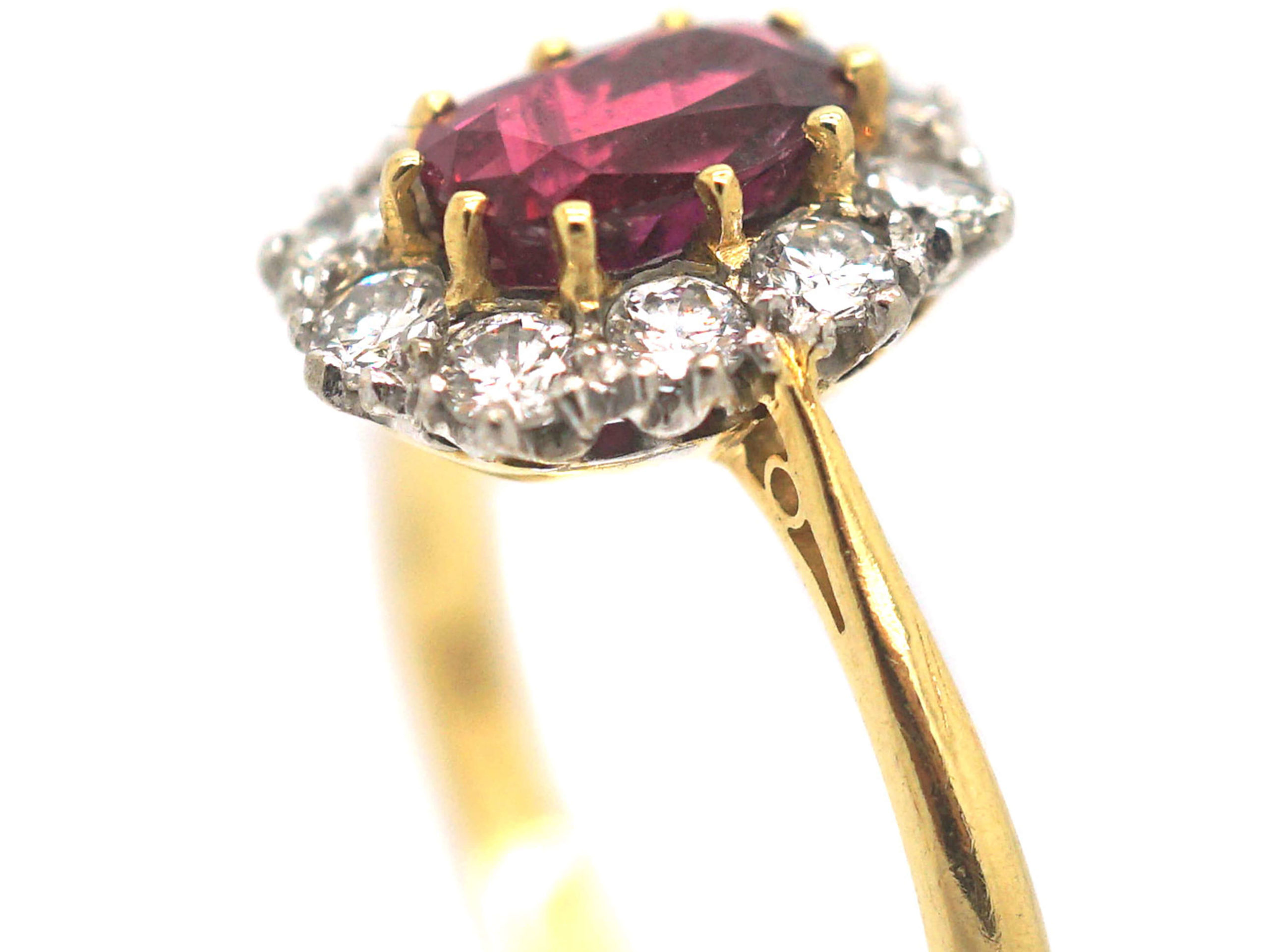 18ct Gold, Ruby & Diamond Oval Cluster Ring (918P) | The Antique ...