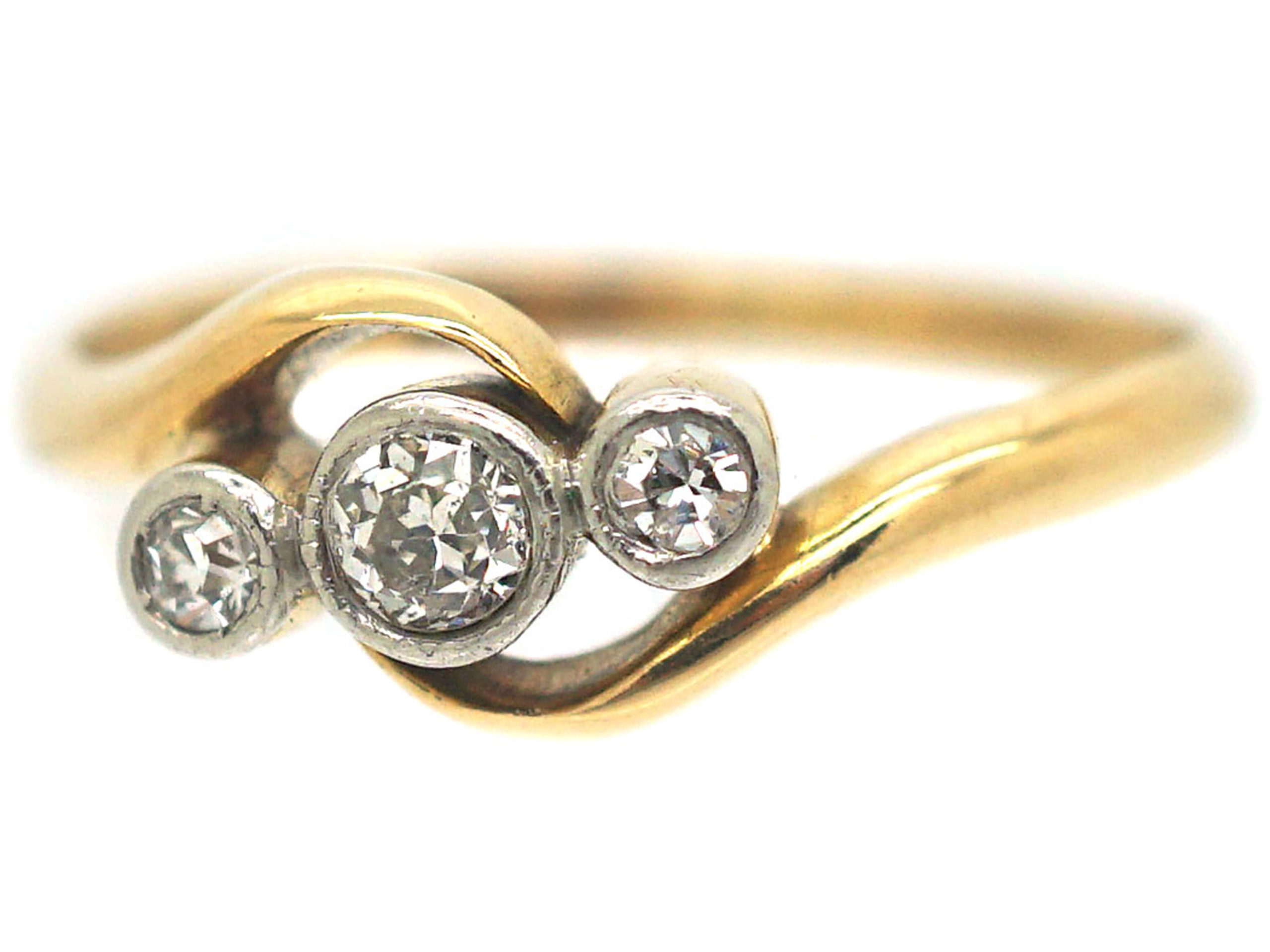 Edwardian 18ct Gold & Platinum, Three Stone Diamond Crossover Ring (404 ...