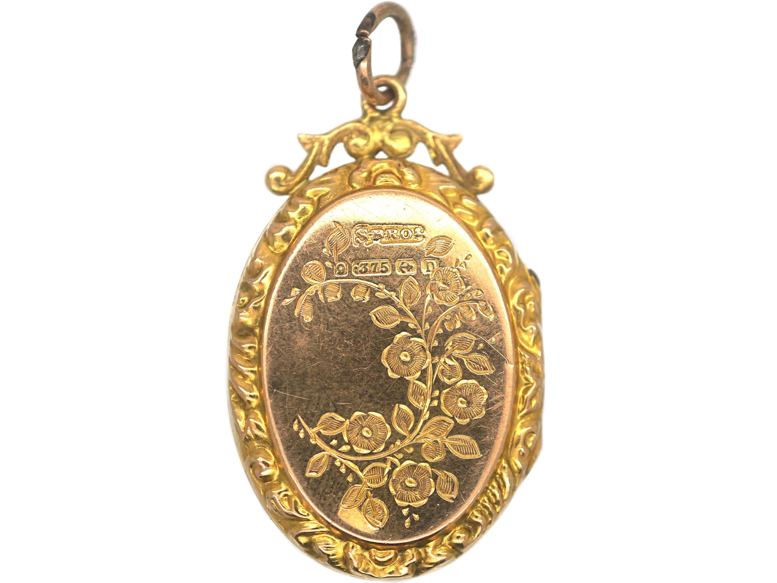 Edwardian 9ct Gold Oval Shaped Locket with Swallows & Flowers Motif ...