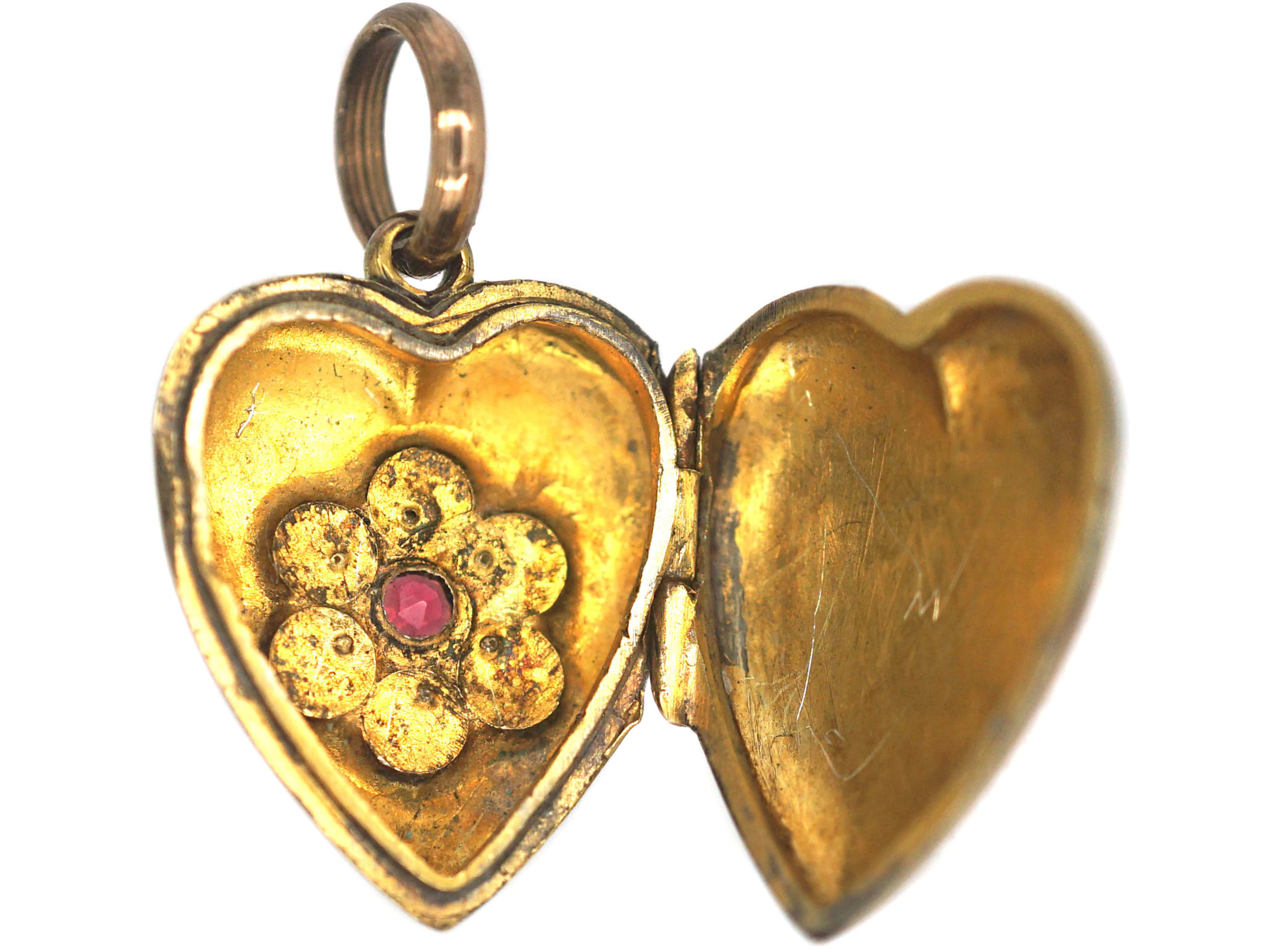 Edwardian 9ct Back & Front Heart Shaped Locket set with a Garnet ...