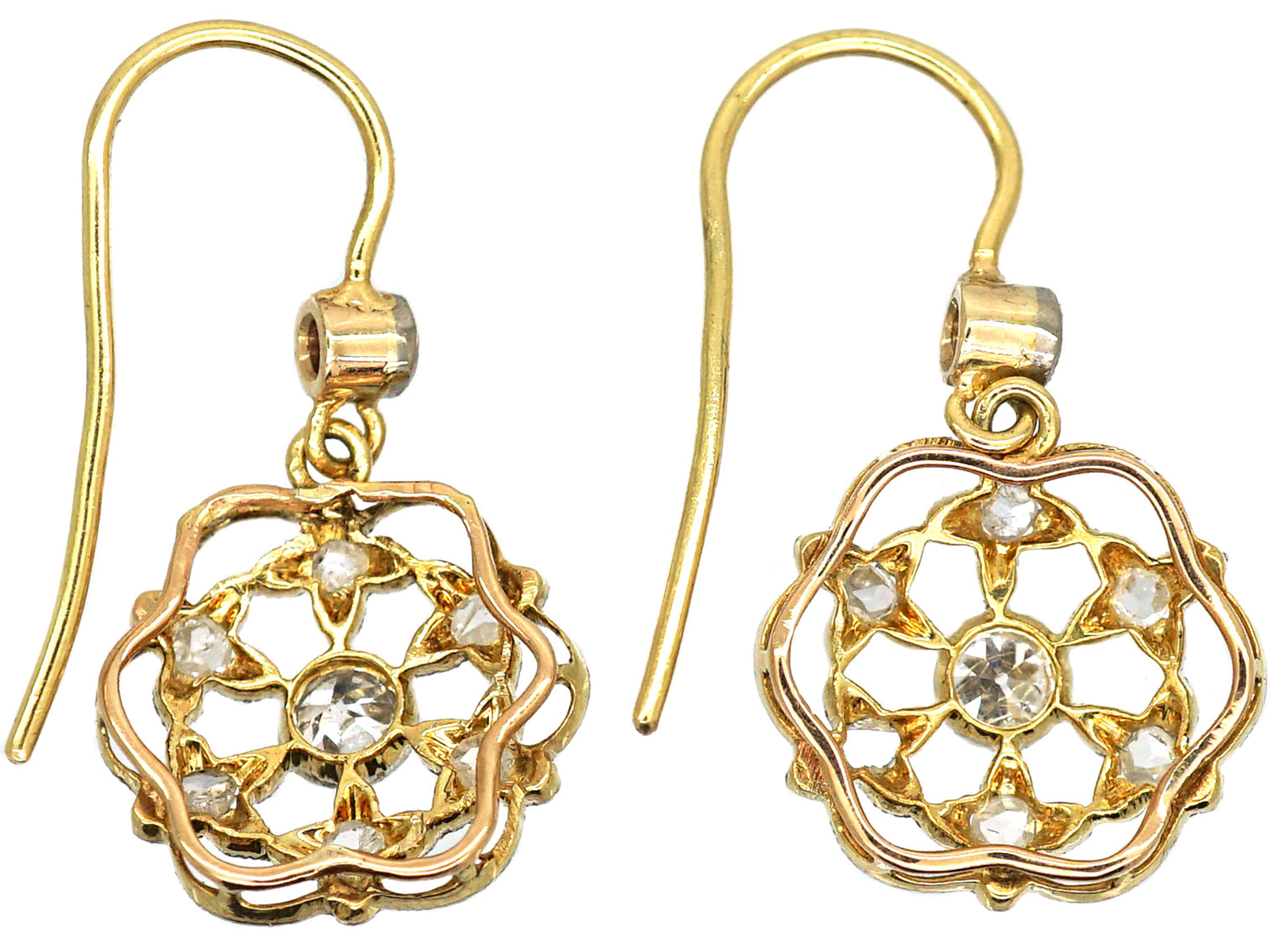 Edwardian 18ct Gold & Diamond Drop Stars Earrings (43R) | The Antique ...