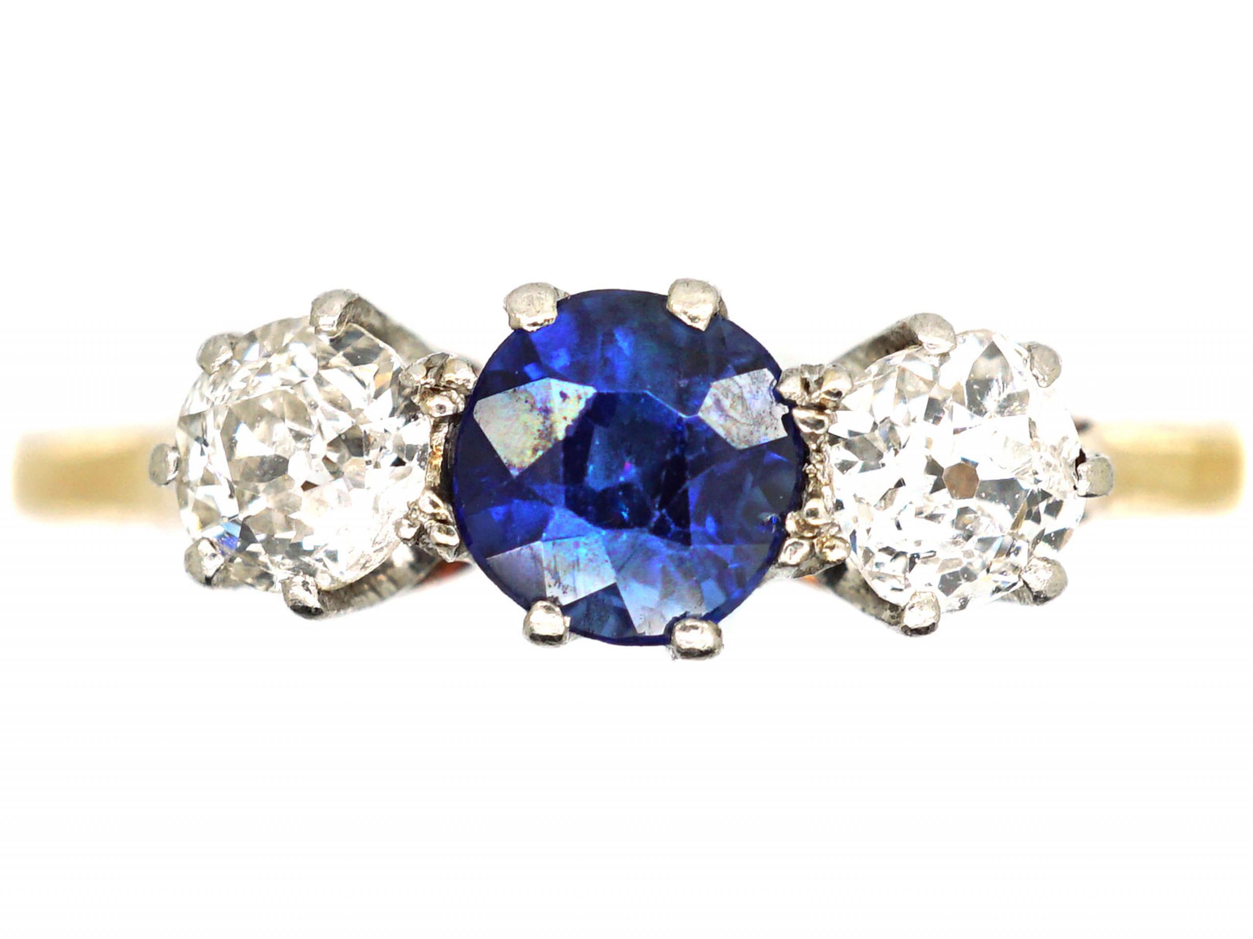 Early 20th Century 18ct Gold & Platinum, Sapphire & Diamond Three Stone ...