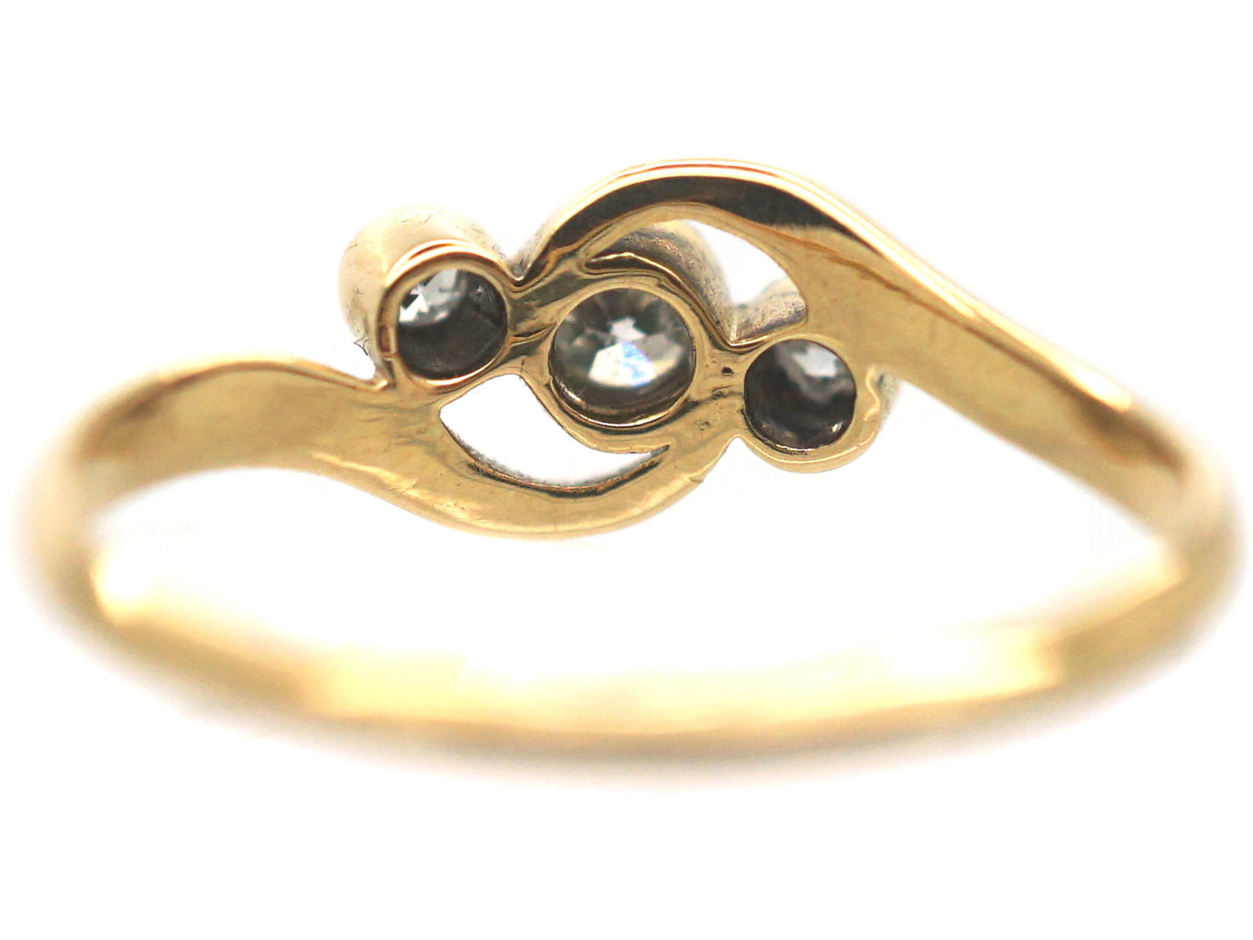 Edwardian 18ct Gold & Platinum, Three Stone Diamond Crossover Ring (404 ...