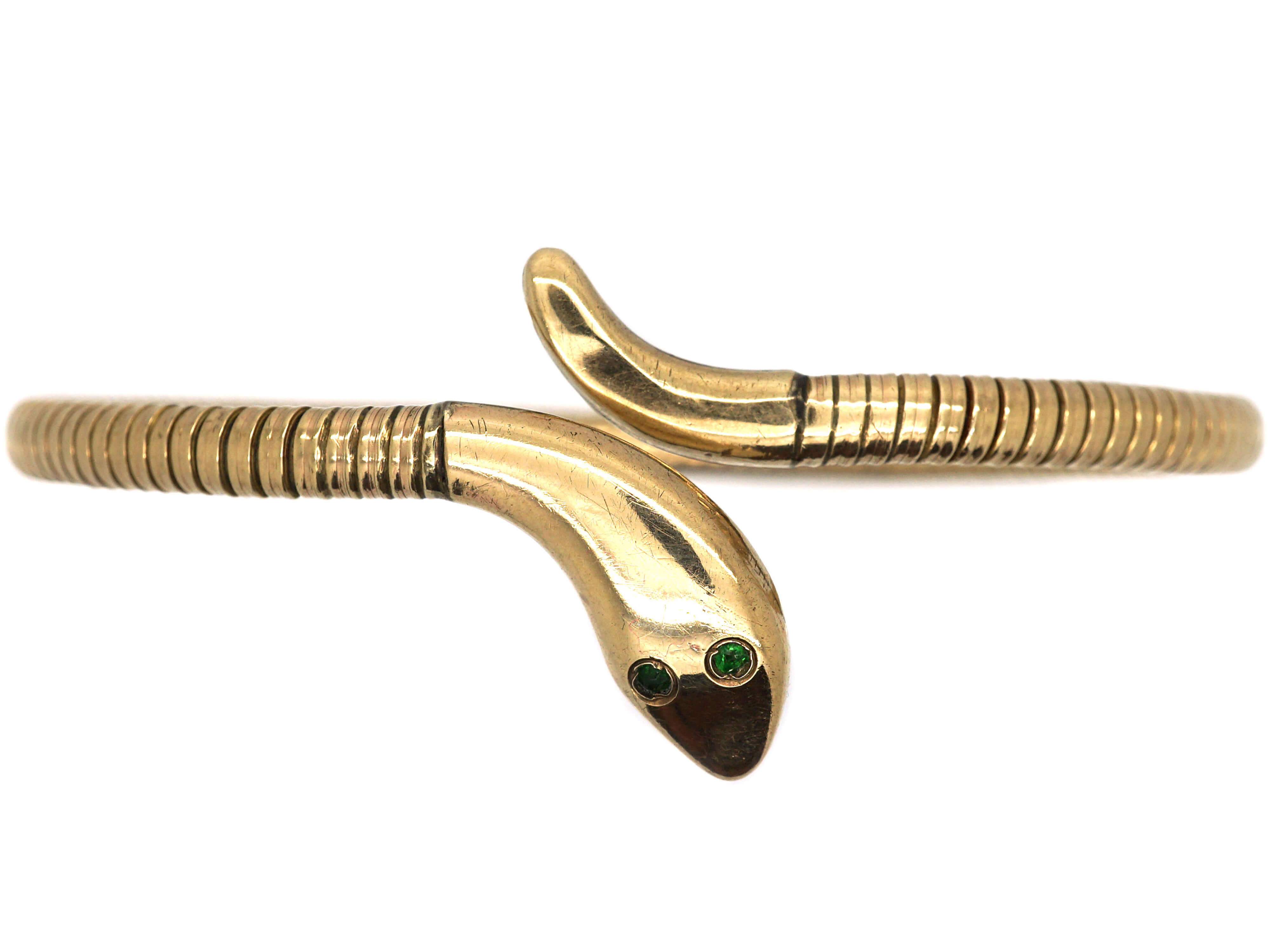 9ct Gold Snake Bangle with Green Garnet Eyes (39R) | The Antique ...