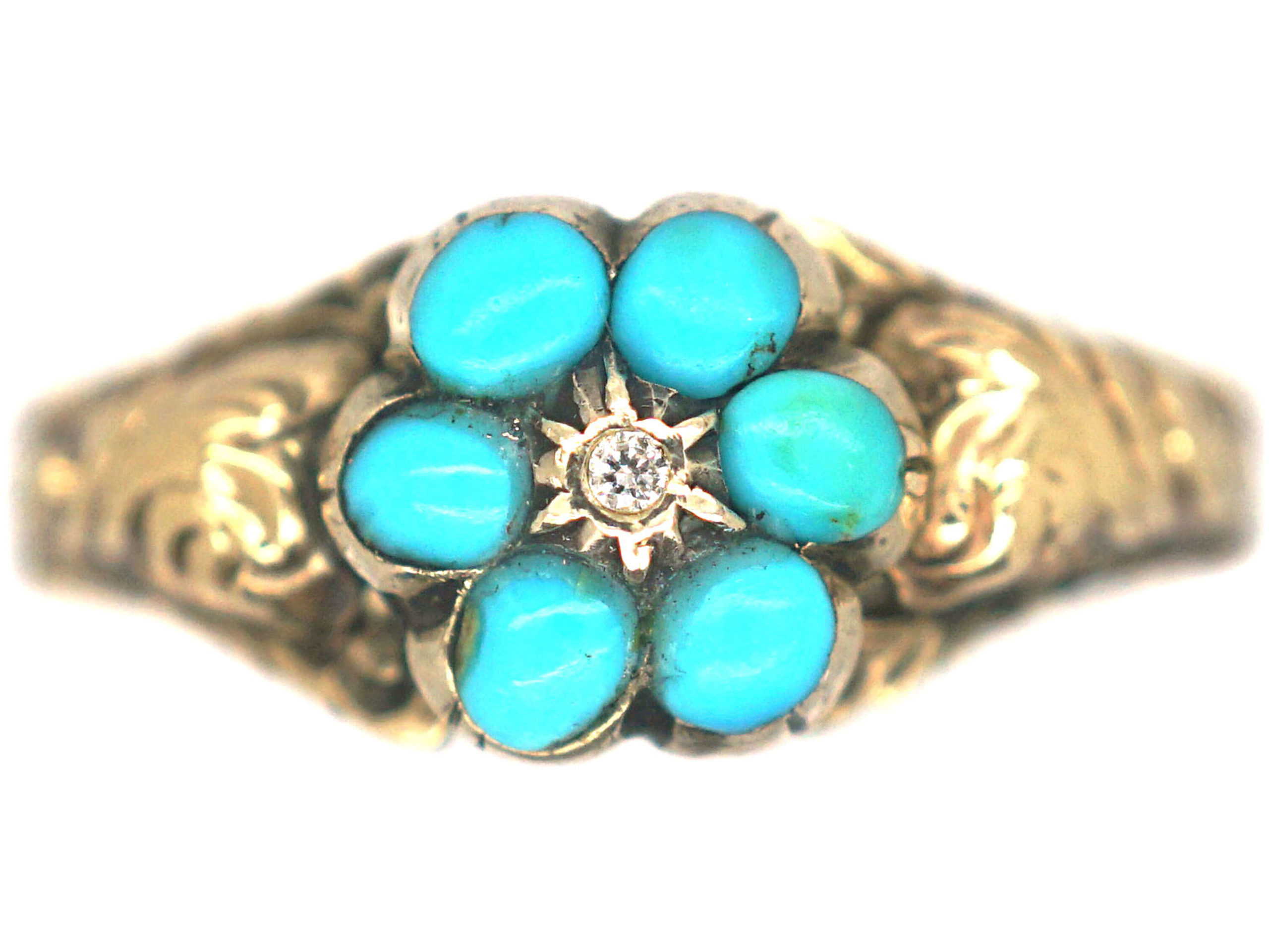 Regency 15ct Gold, Turquoise & Diamond Forget Me Not Cluster Ring (932P ...