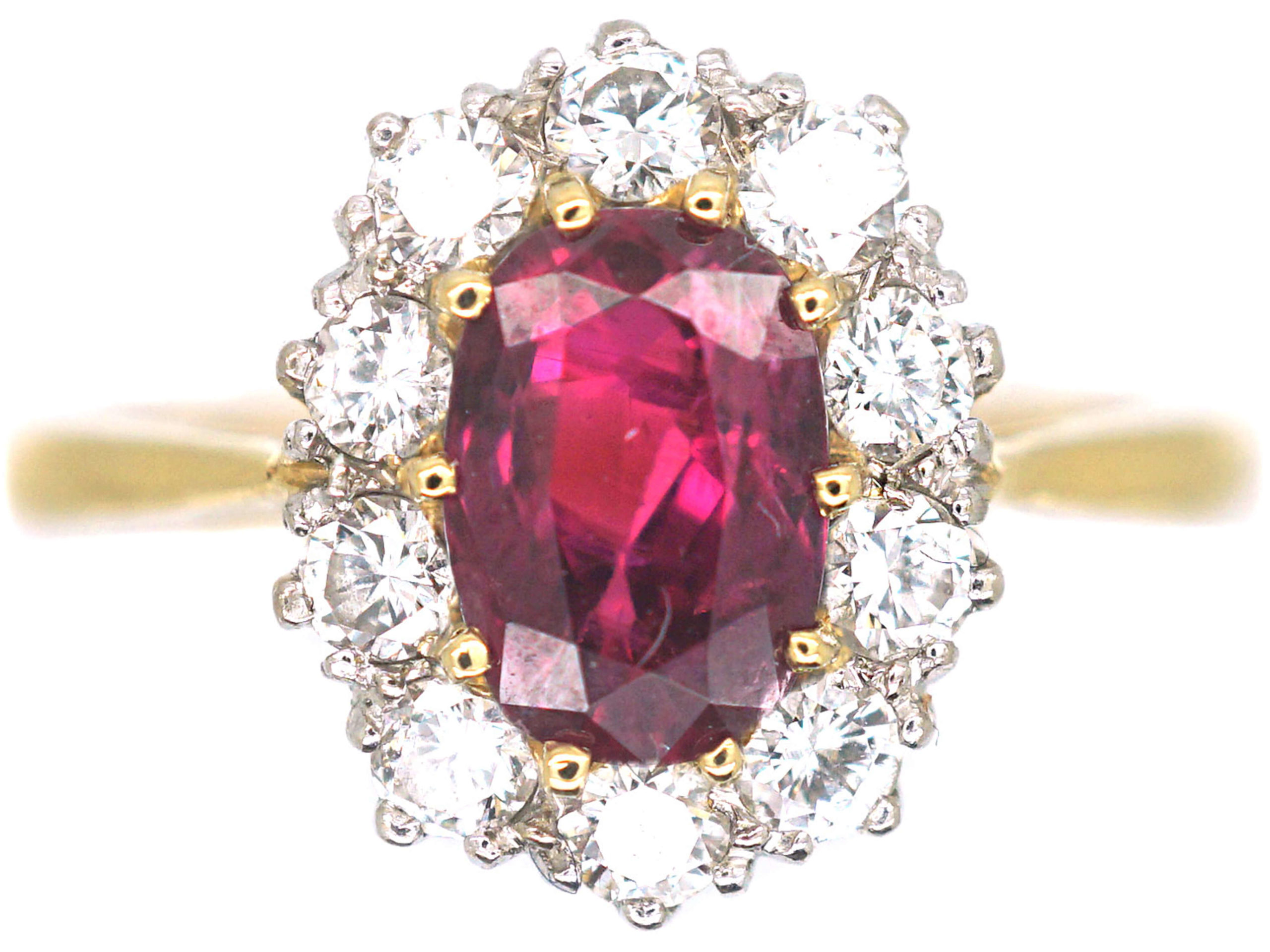 18ct Gold, Ruby & Diamond Oval Cluster Ring (918P) | The Antique ...