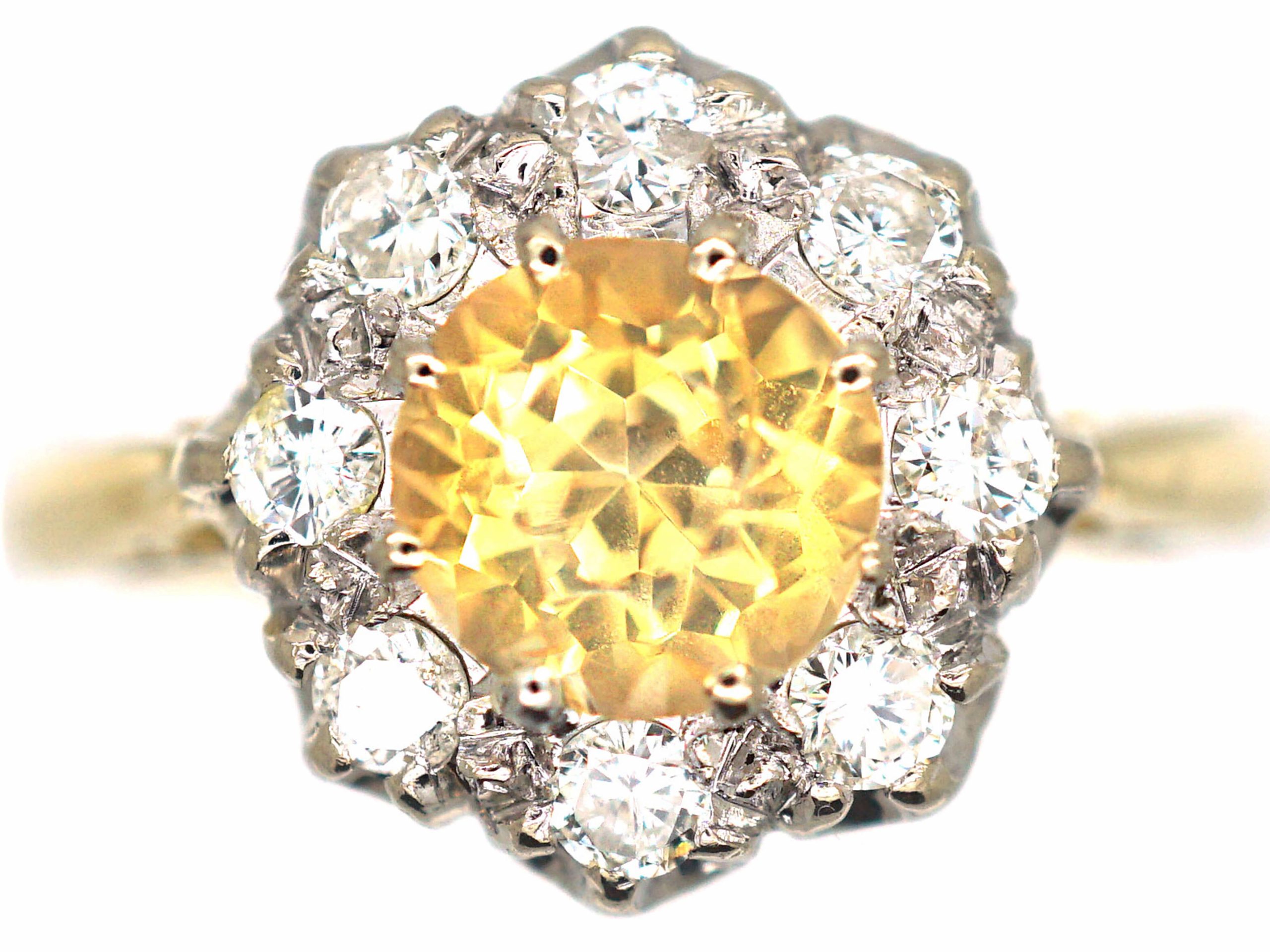 18ct Gold & Platinum, Yellow Sapphire & Diamond Cluster Ring (201R ...
