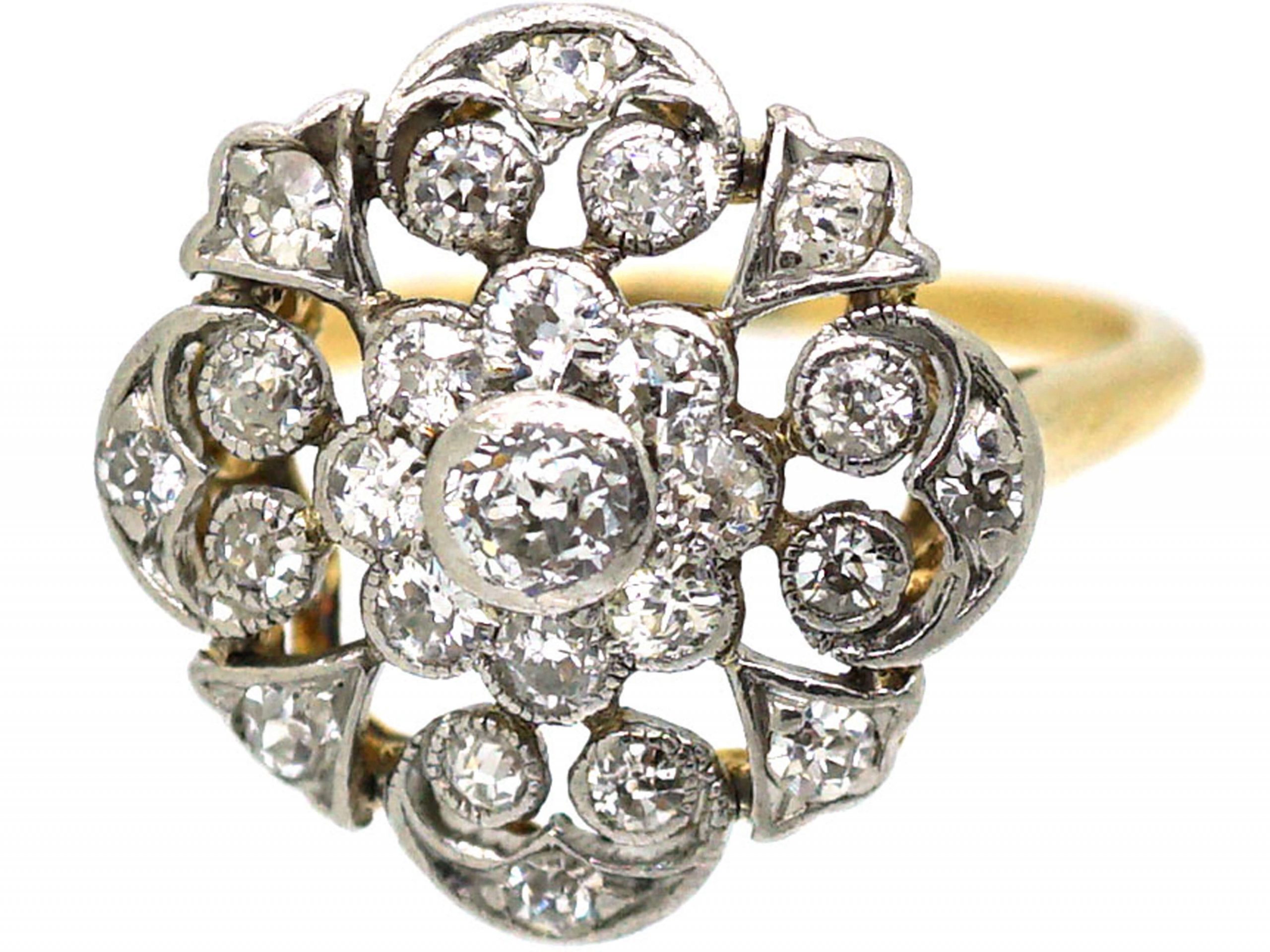 Edwardian 18ct Gold & Platinum, Diamond Openwork Cluster Ring (125R ...