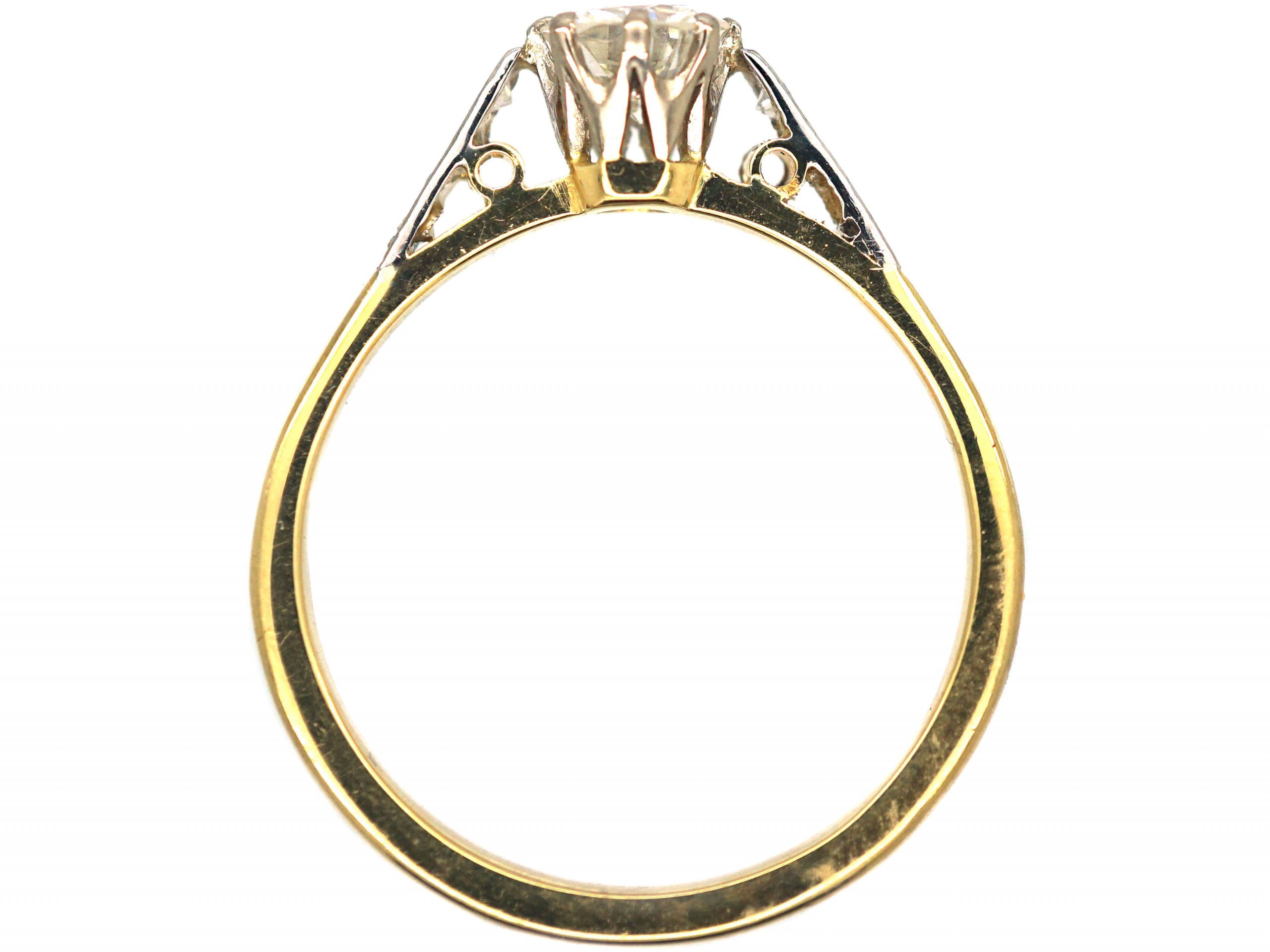 18ct Gold & Platinum, Single Stone Diamond Ring with Diamond Set ...