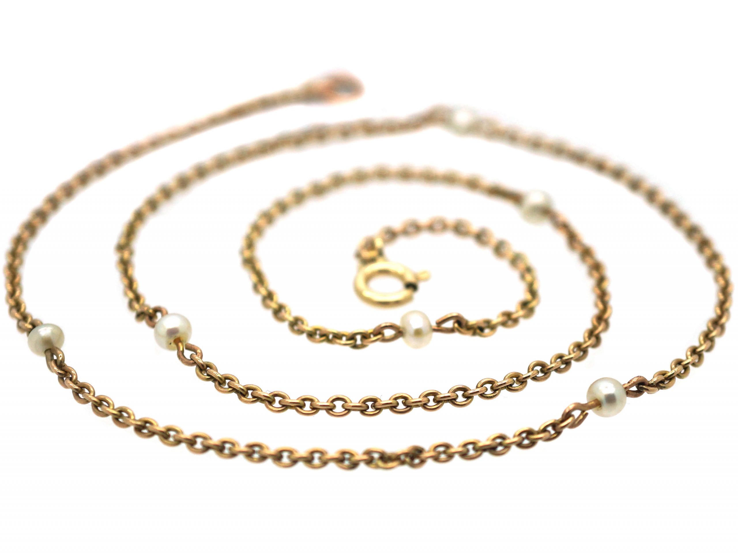 Edwardian 15ct Gold & Natural Pearl Trace Link Chain with 9ct Gold ...