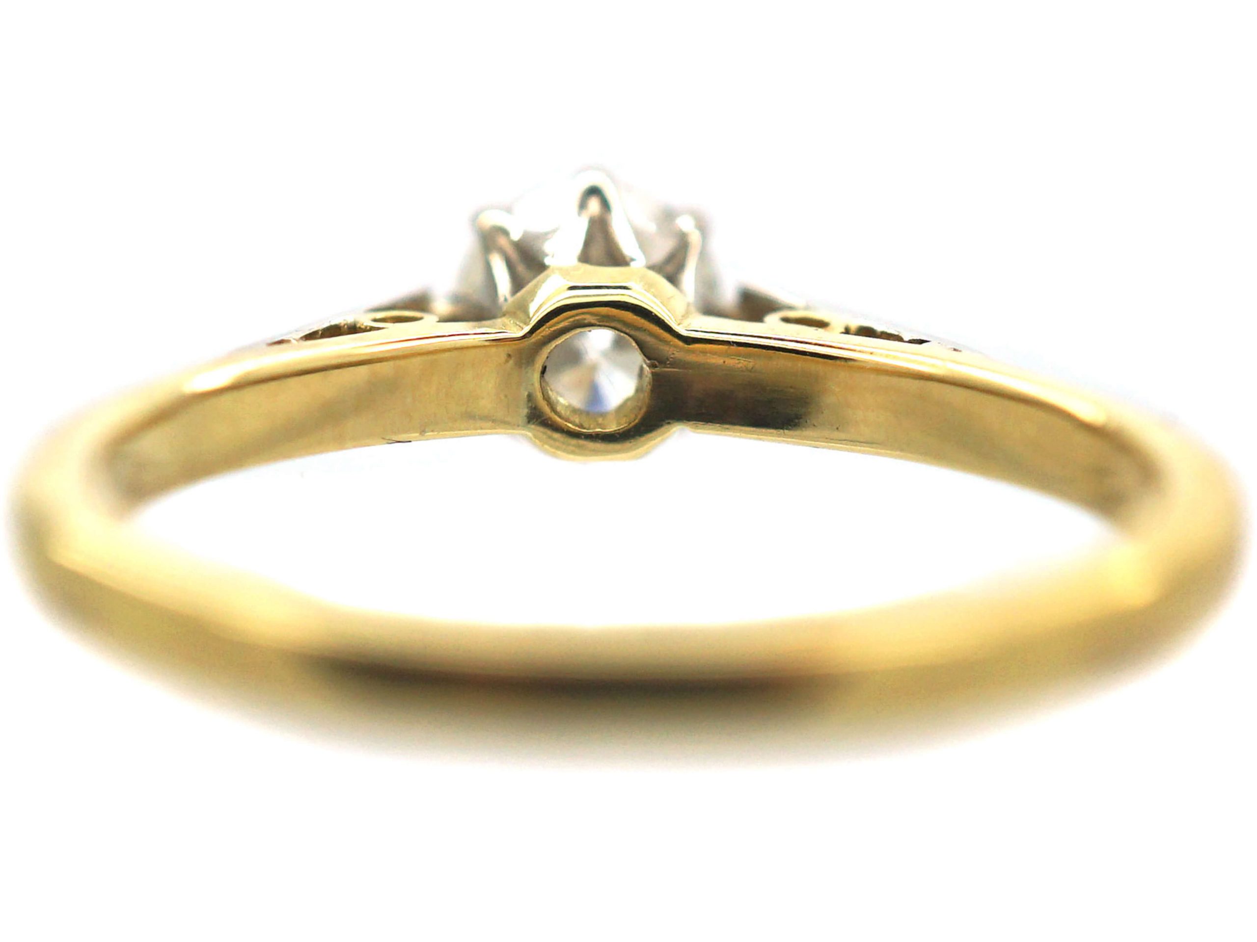 18ct Gold & Platinum, Single Stone Diamond Ring with Diamond Set ...