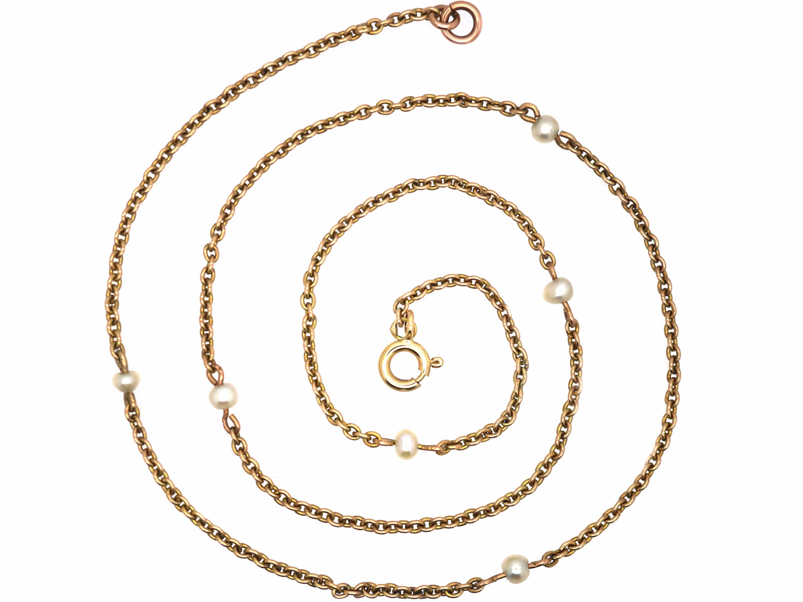 Edwardian 15ct Gold & Natural Pearl Trace Link Chain with 9ct Gold ...