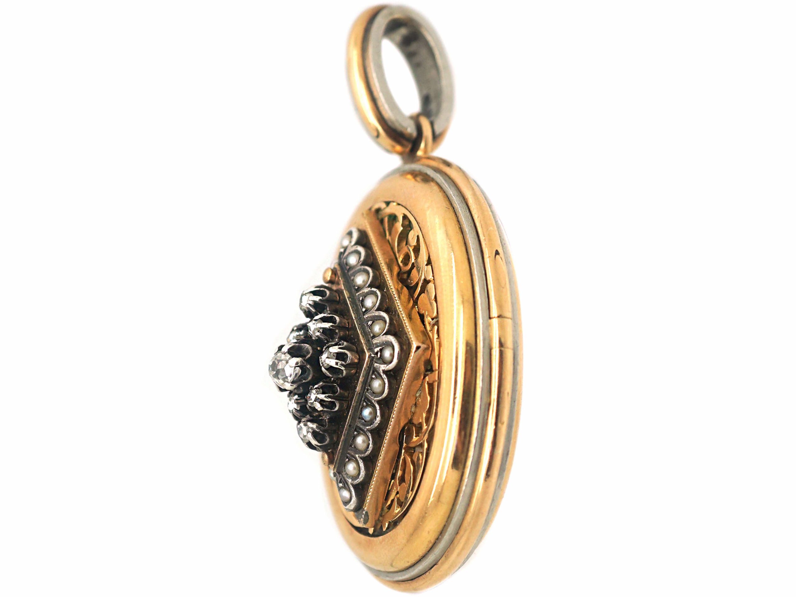 French 18ct Gold & Platinum Oval Shaped Locket set with Natural Split ...