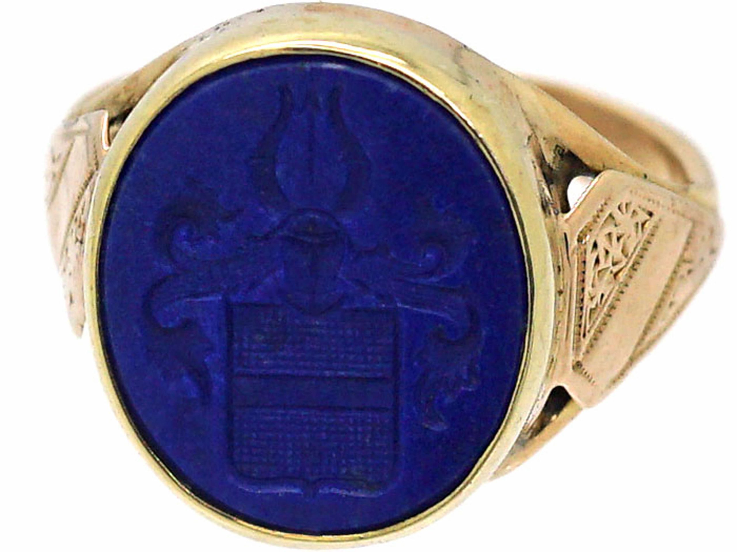 Victorian 18ct Gold, Lapis Lazuli Signet Ring with Intaglio of a Crest ...