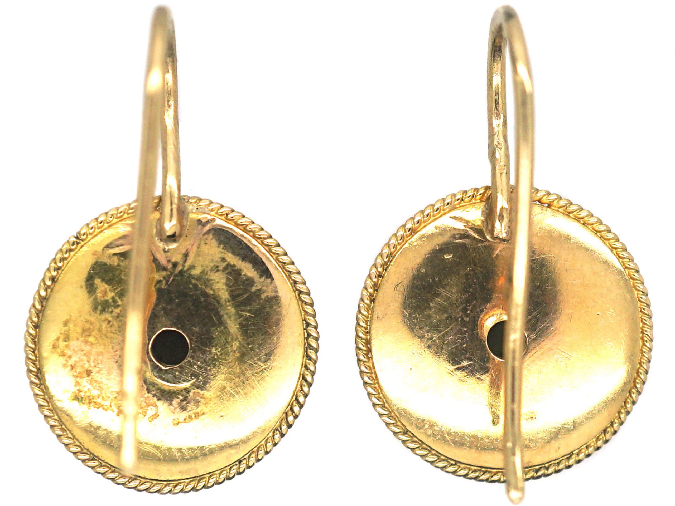 Victorian 15ct Gold Round Earrings with Turquoise Blue Enamel & Natural ...