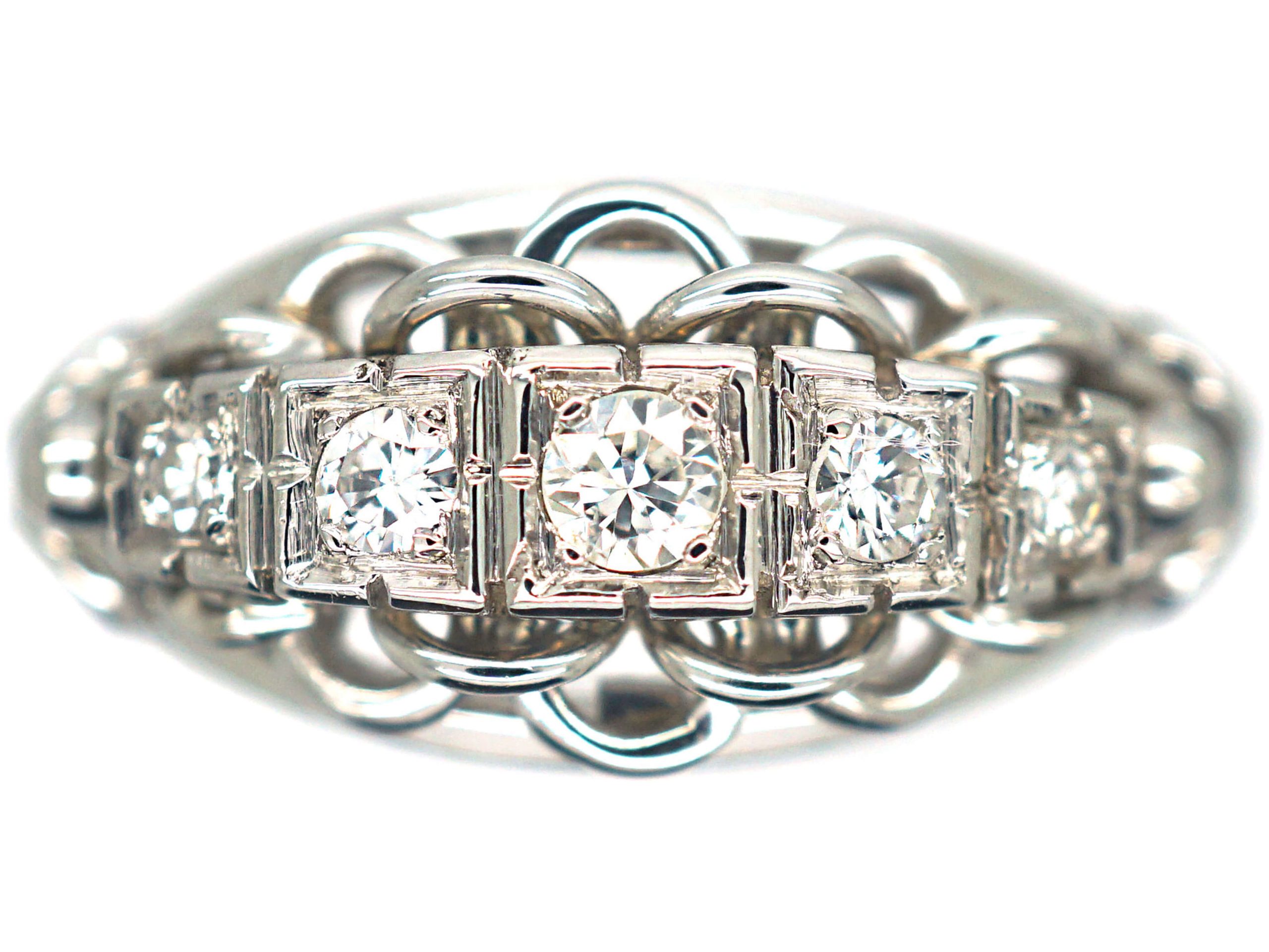 French Art Deco 18ct White Gold Ring set with Five Diamonds (270R ...