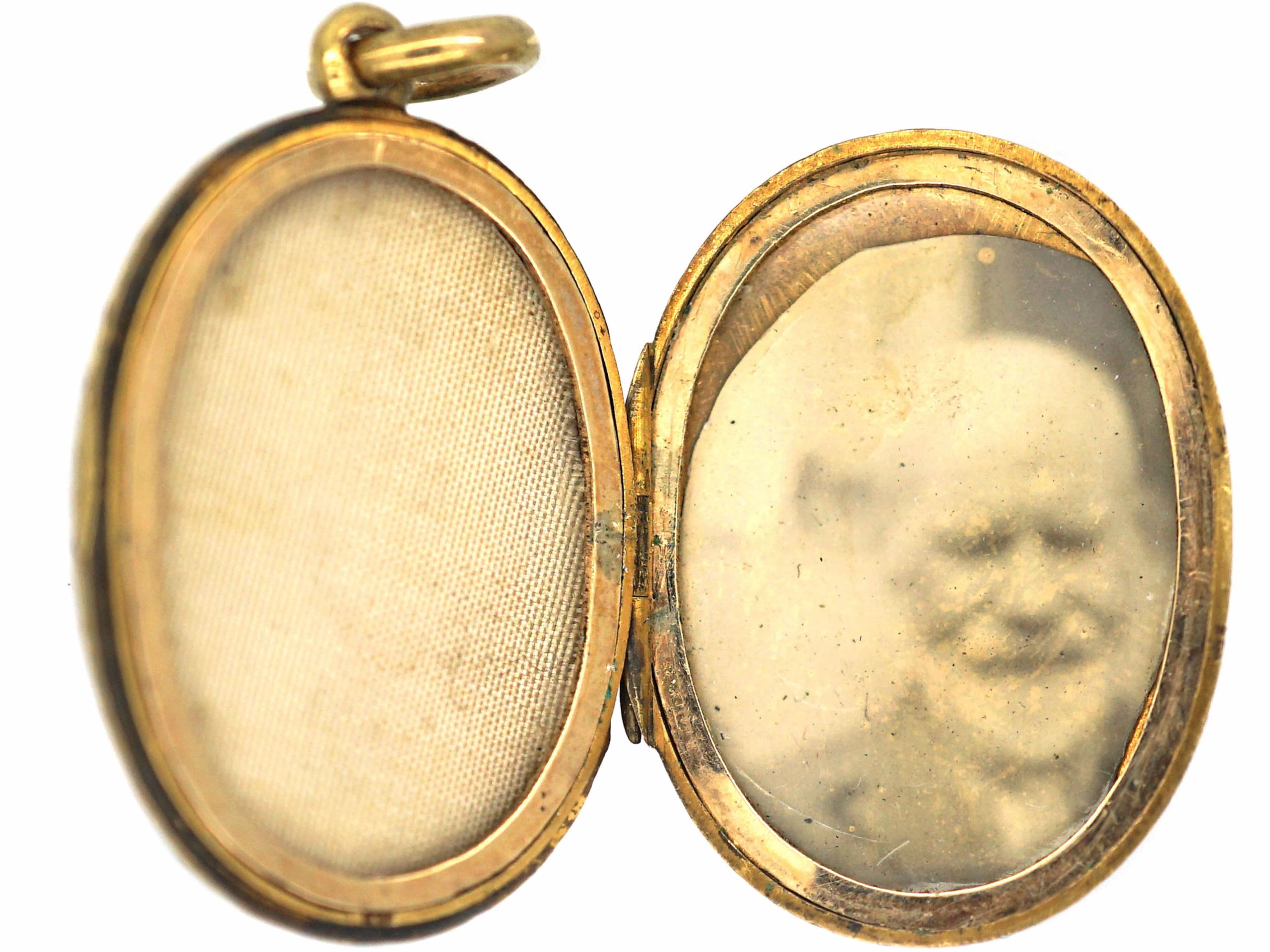 Victorian 15ct Gold Oval Locket set with Turquoise & Natural Split ...